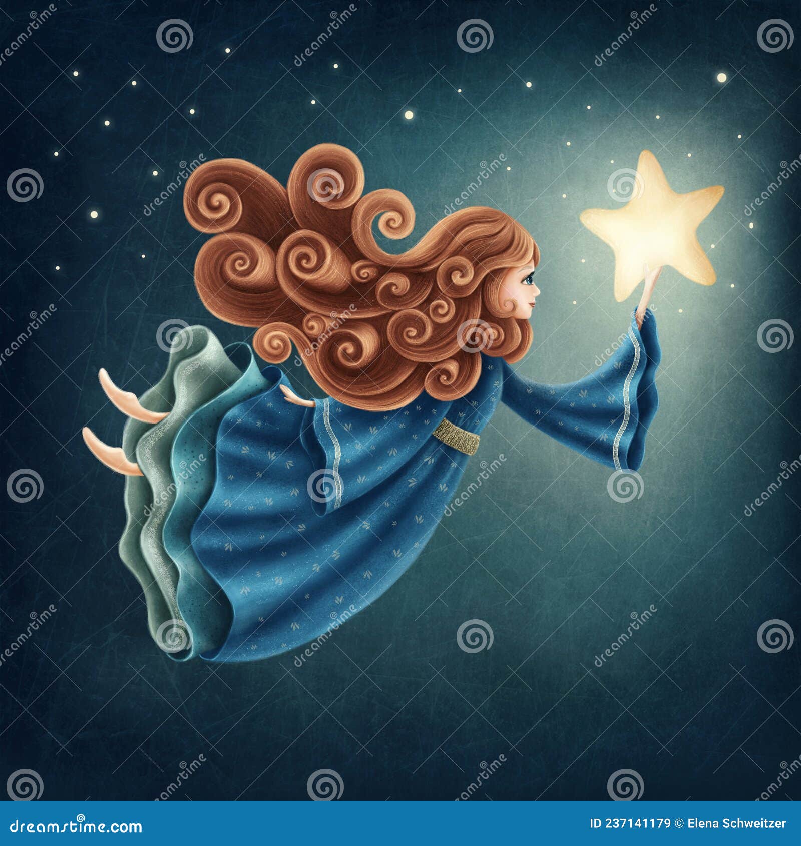Flying angel with star stock illustration. Illustration of girl - 237141179