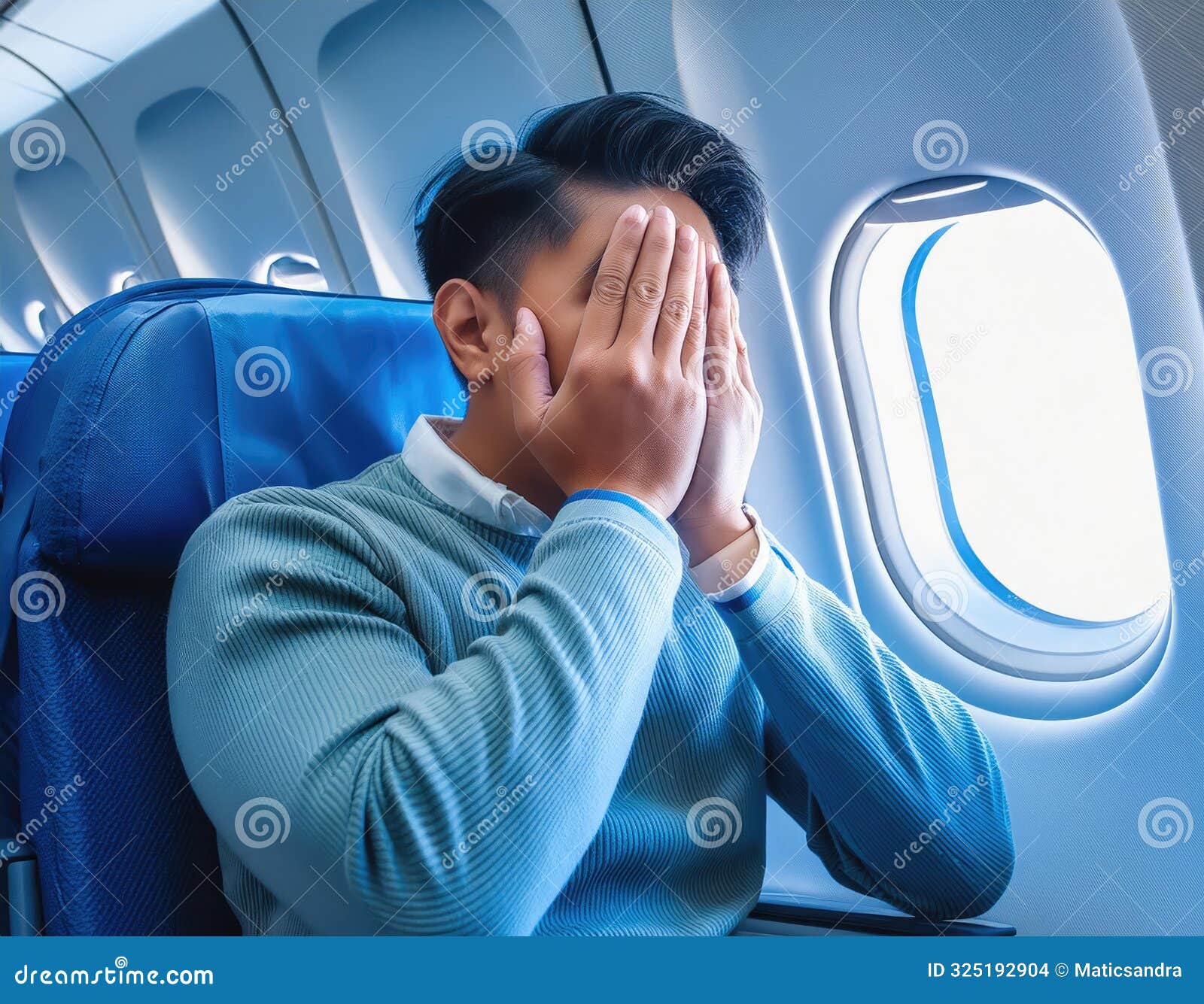 Flying Anxiety: a Shocked, Scared Person at an Airplane Window ...