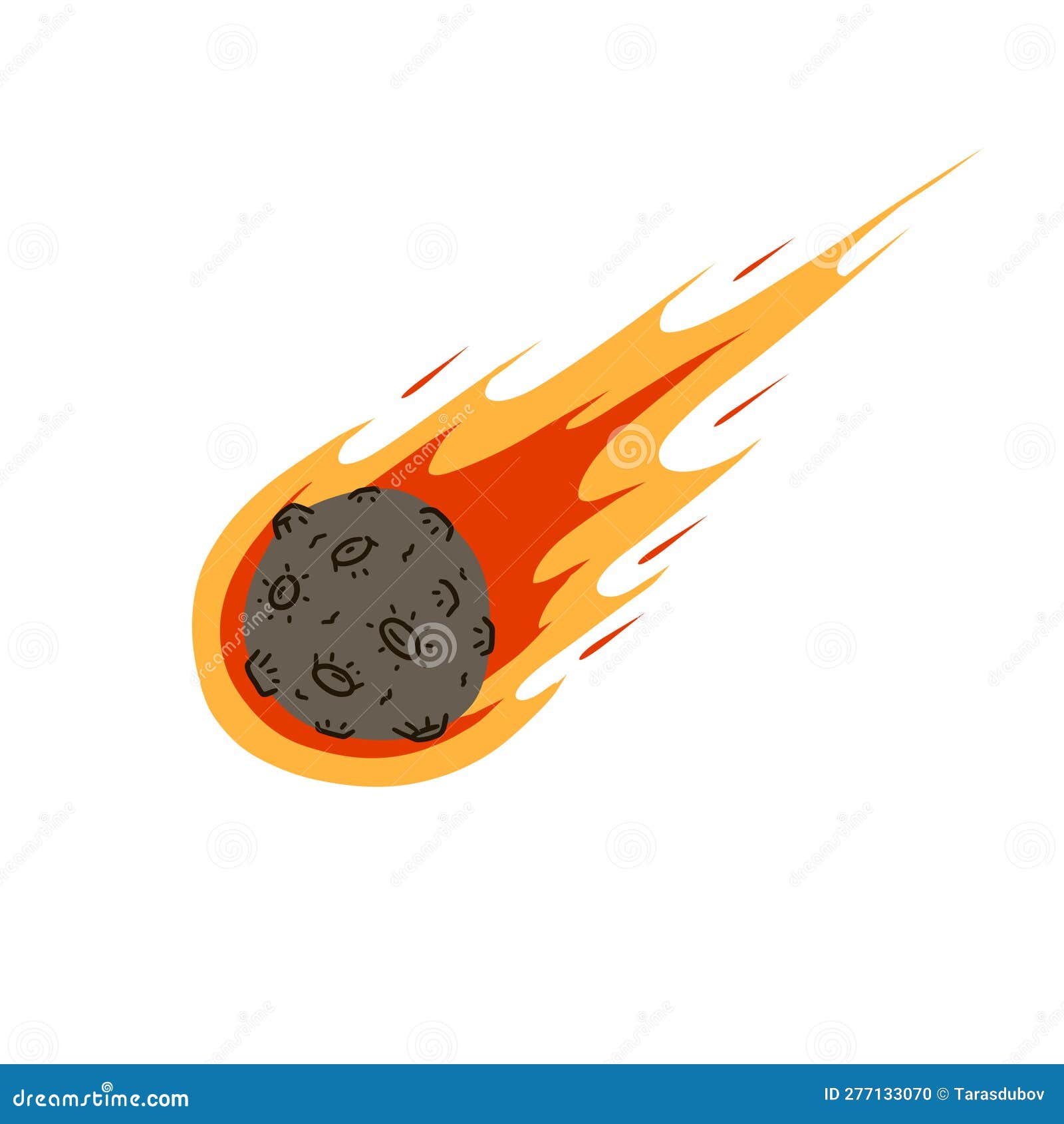 Flying Asteroid, Burning Comet On Background Of Night Sky Vector ...