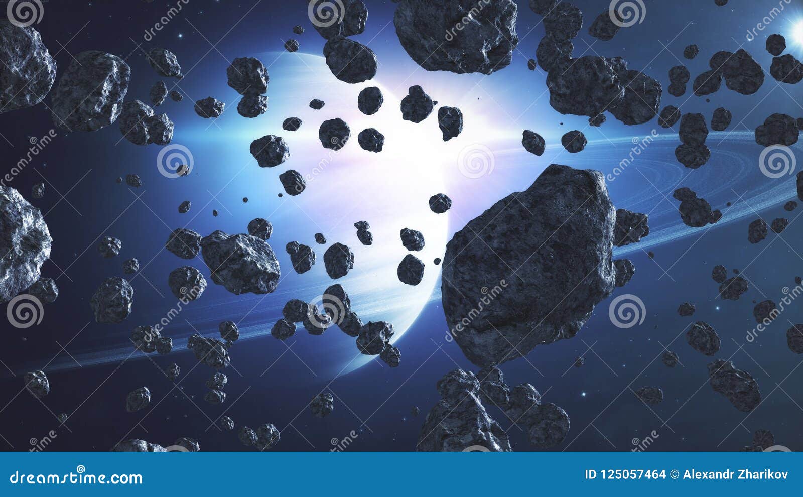 Flying through Asteroids and Meteorites in Space Stock Illustration ...