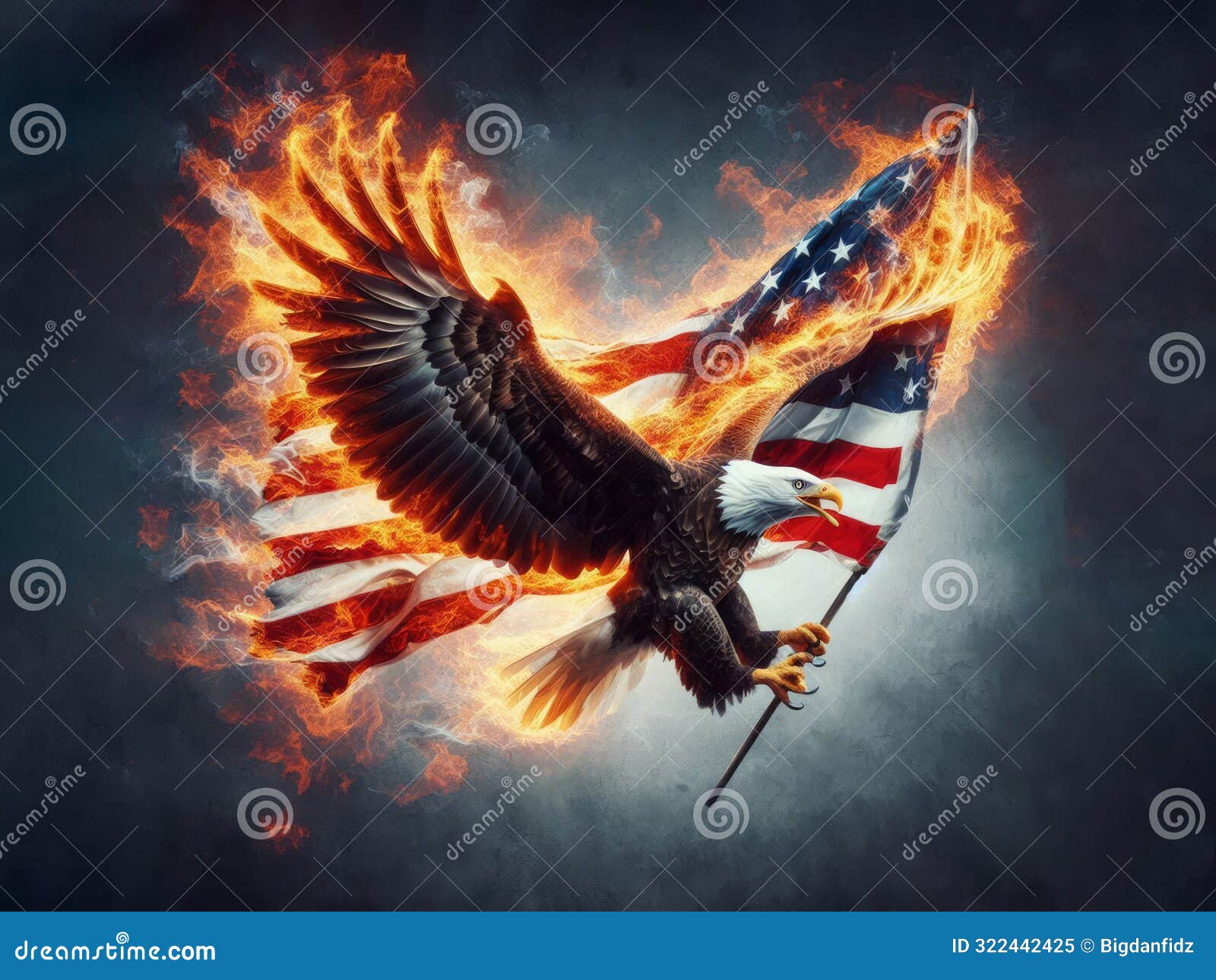 A Bald Eagle is on Fire Holding American Flag, Ai Generated Stock Image ...
