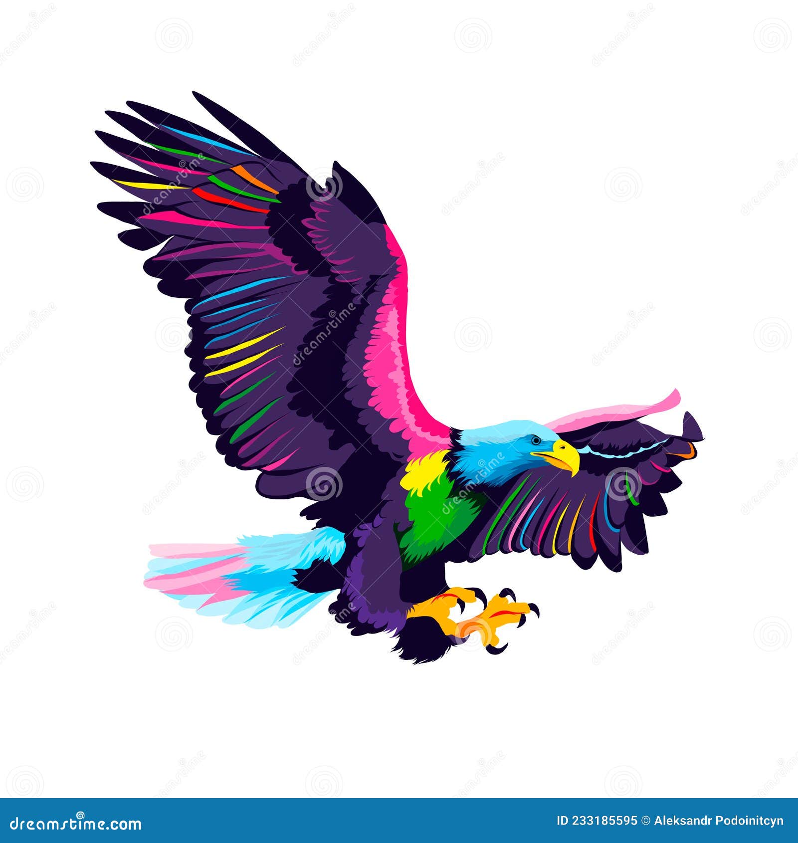 Flying Bald Eagle from Multicolored Paints. Splash of Watercolor ...
