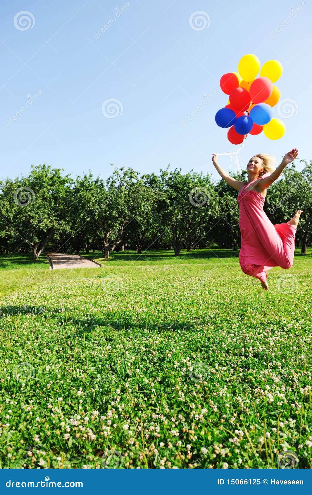Flying with balloons stock image. Image of caucasian - 15066125