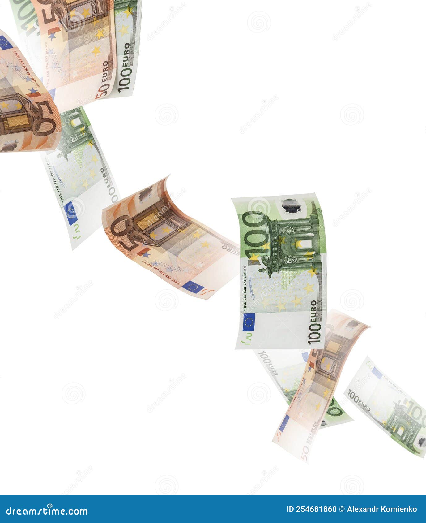 Flying banknotes on white stock photo. Image of flying - 254681860