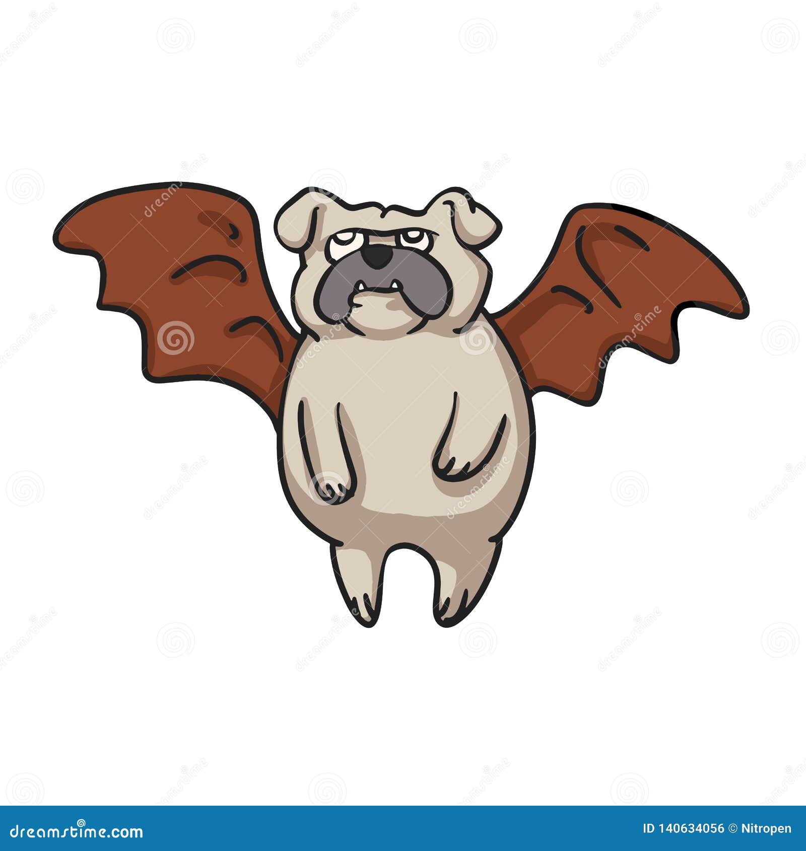 Flying bat pug cartoon stock vector. Illustration of nature - 140634056