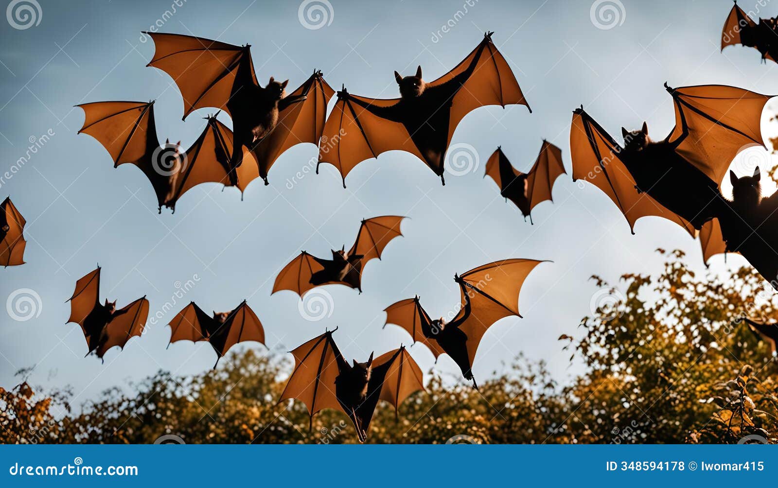 Flying Bats in the Sky stock illustration. Illustration of fauna ...