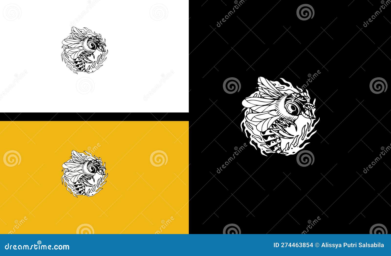 Flying Bee and Fire Vector Line Art Design Stock Vector - Illustration ...