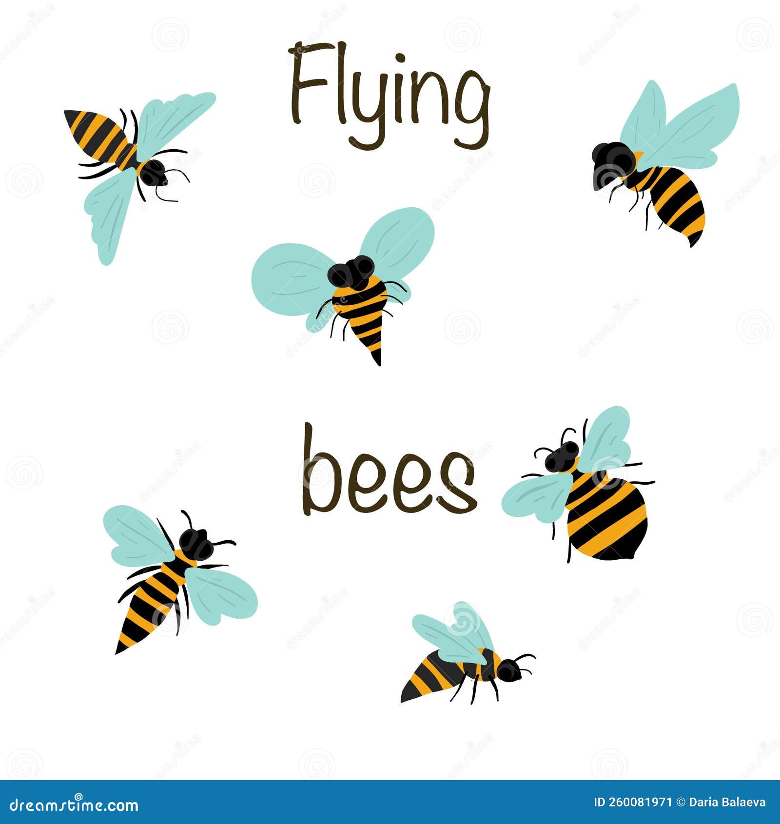 Flying Bees Set of Six Types of Bees Stock Vector - Illustration of ...