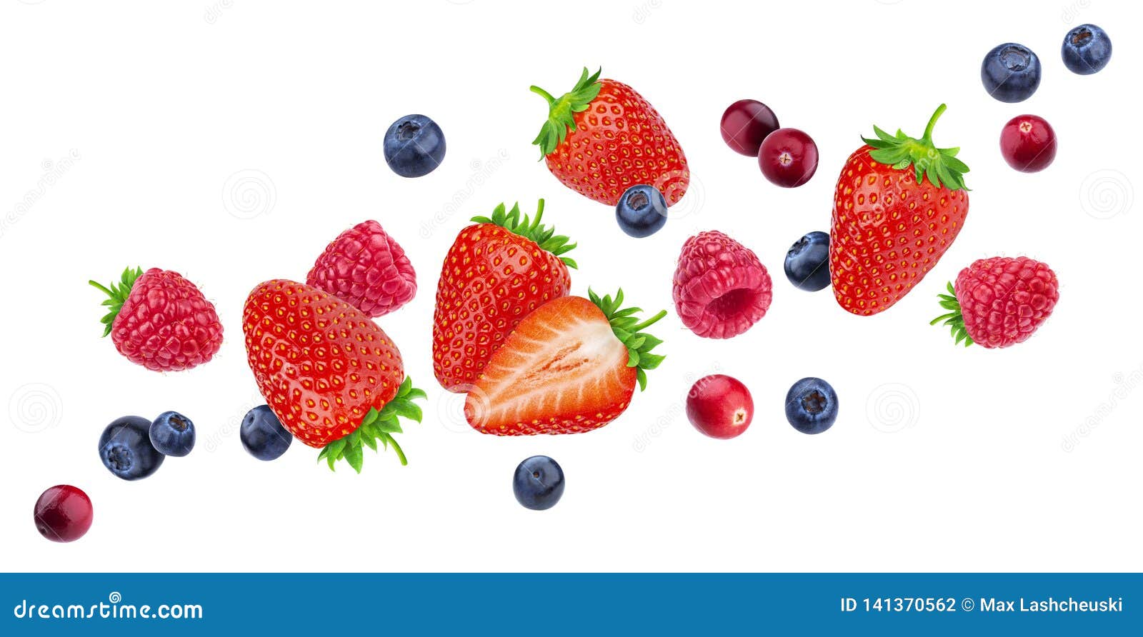 Flying Berries Isolated On White Background With Clipping Path