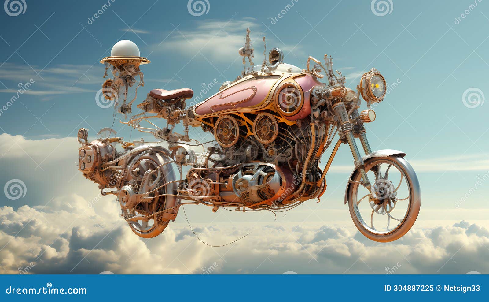 Steampunk Motorcycle With Retro-futuristic Design. Vintage 19th-century ...