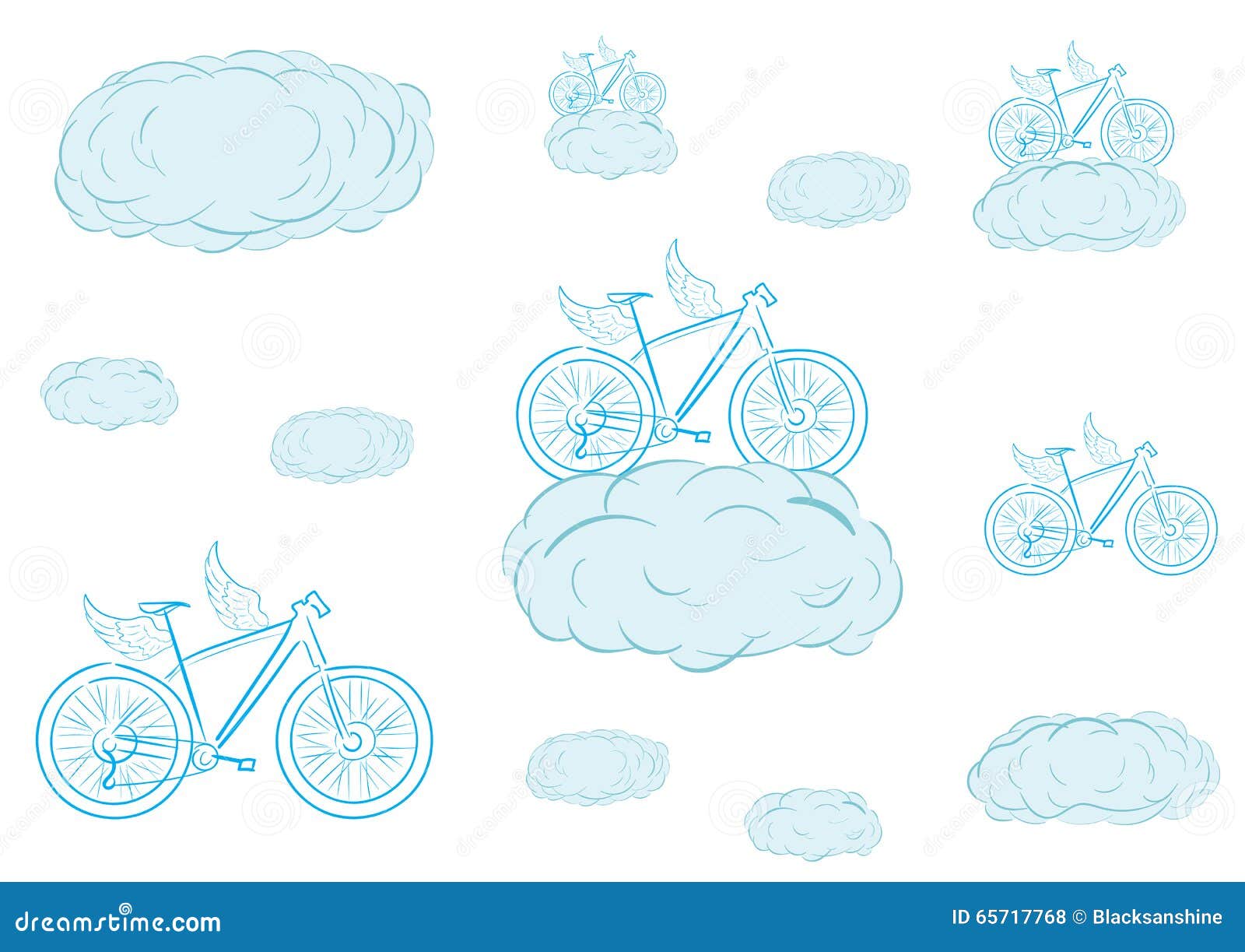 Flying bicycles in clouds stock vector. Illustration of cloud - 65717768