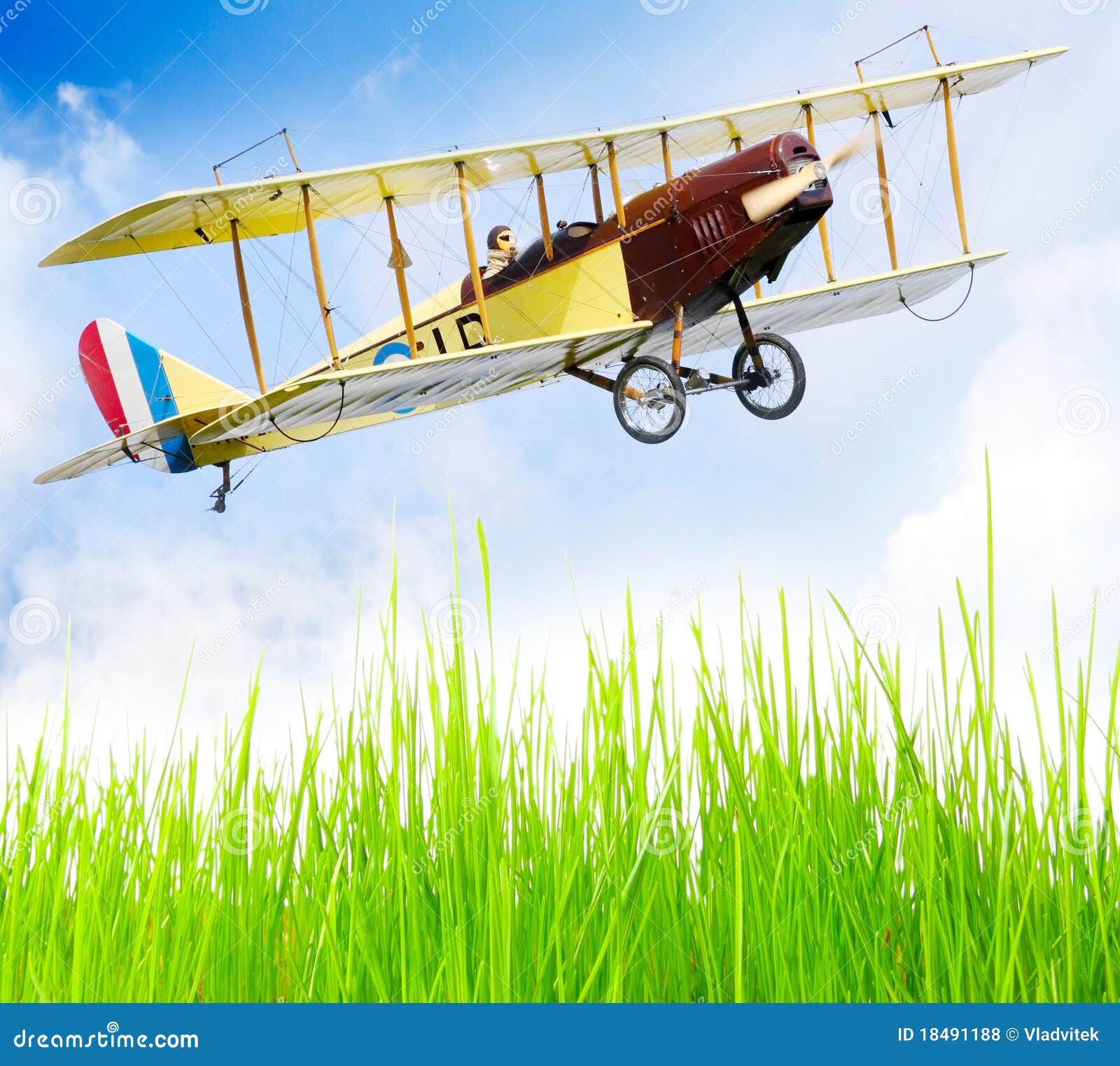 Flying Biplane Over a Airfield. Stock Photo - Image of green, enjoy ...