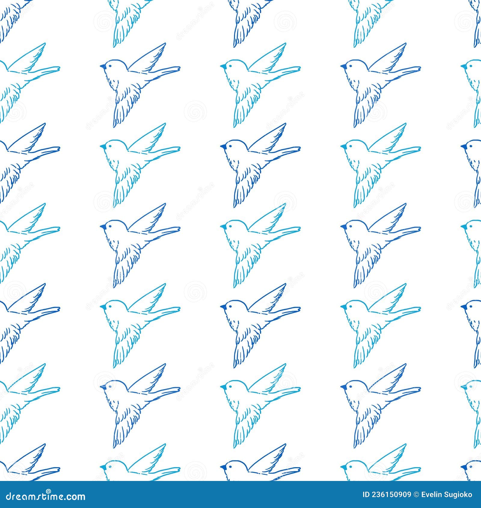 Flying Bird in Line Art Style Vector Graphic Art Seamless Pattern Stock ...