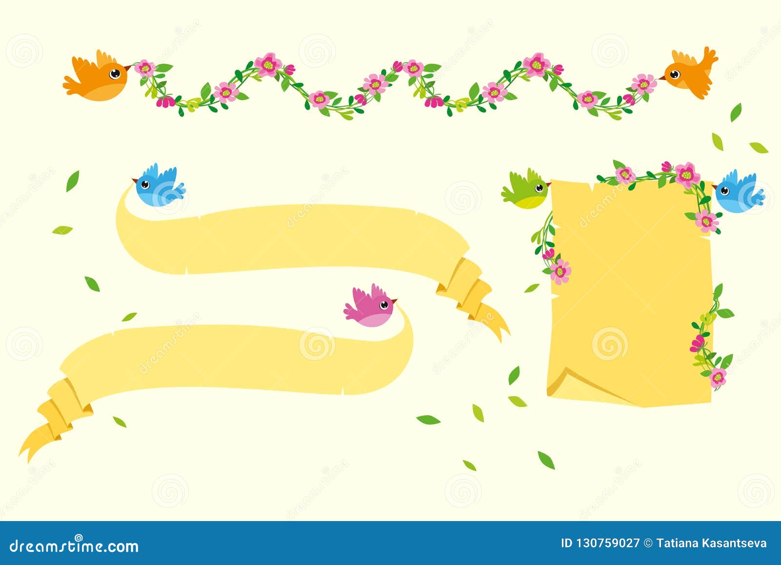Flying Birds with Banners Vector Set Stock Vector - Illustration of ...