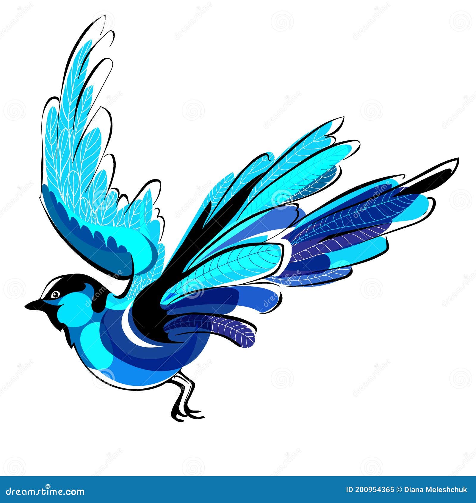 Flying Blue Bird Vector Illustration Isolated on White Background Stock ...