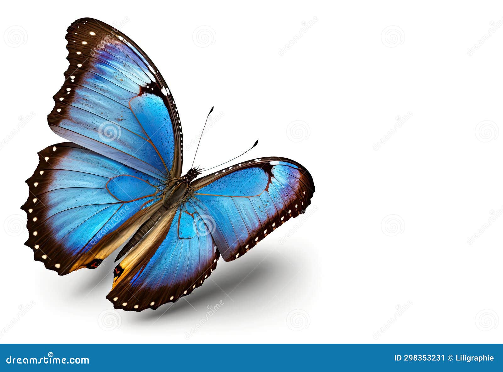 Flying Blue Morpho Butterfly with Open Wings Isolated on White ...