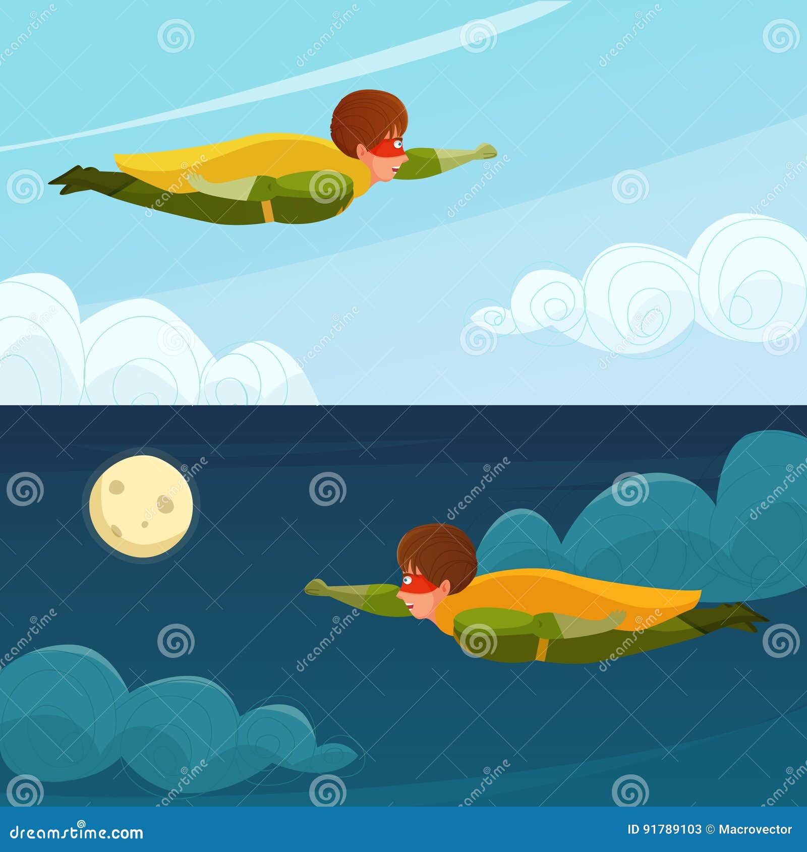 Flying Boy Superhero Horizontal Banners Stock Vector - Illustration of ...