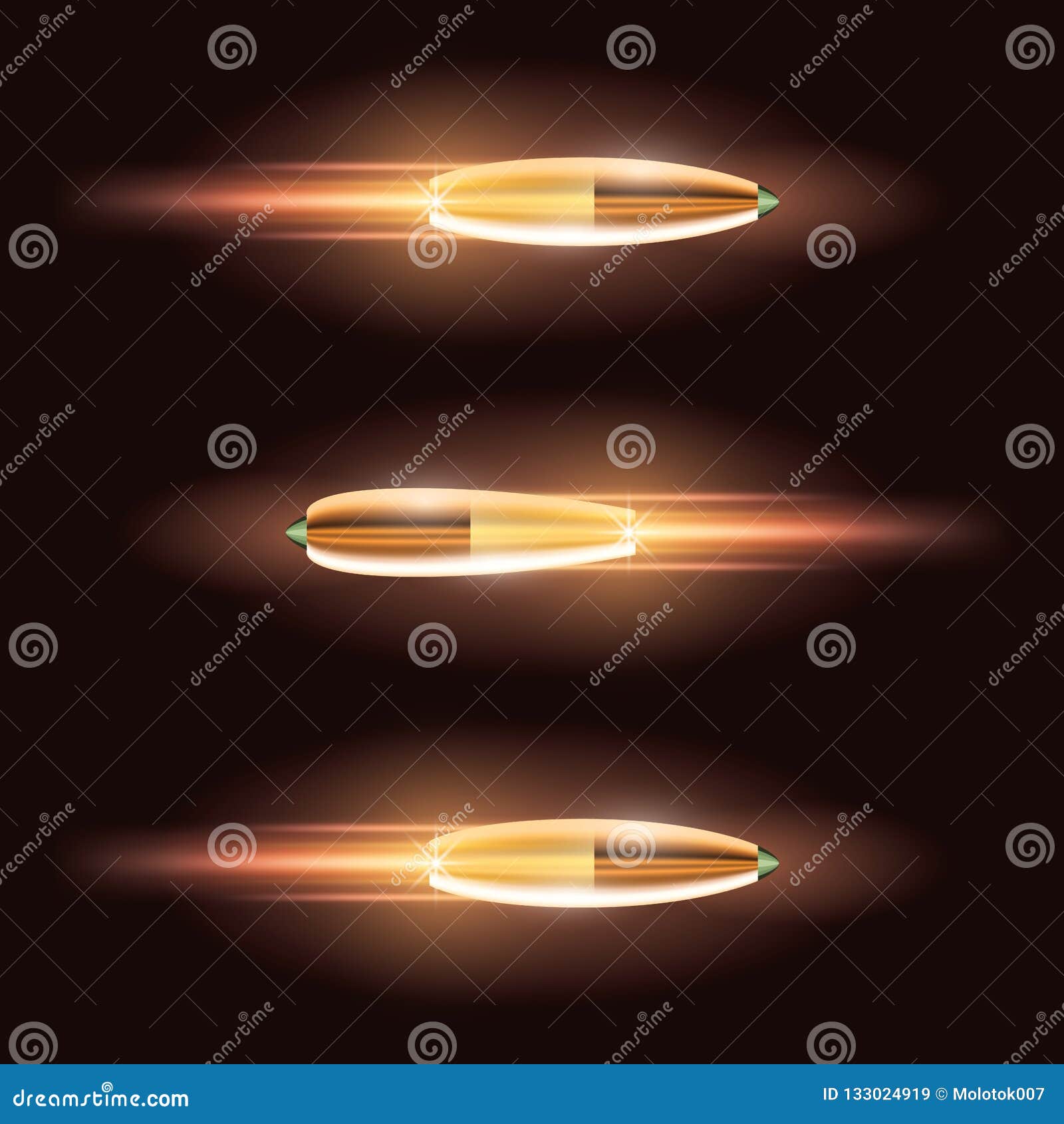 Flying Bullet Set with a Fiery Trace Stock Vector - Illustration of ...