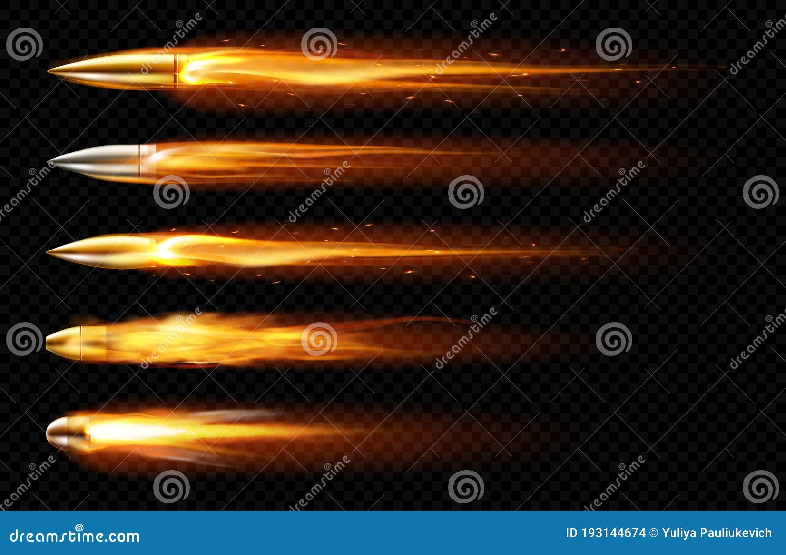 Flying Bullets With Fire And Smoke Traces Set Cartoon Vector ...