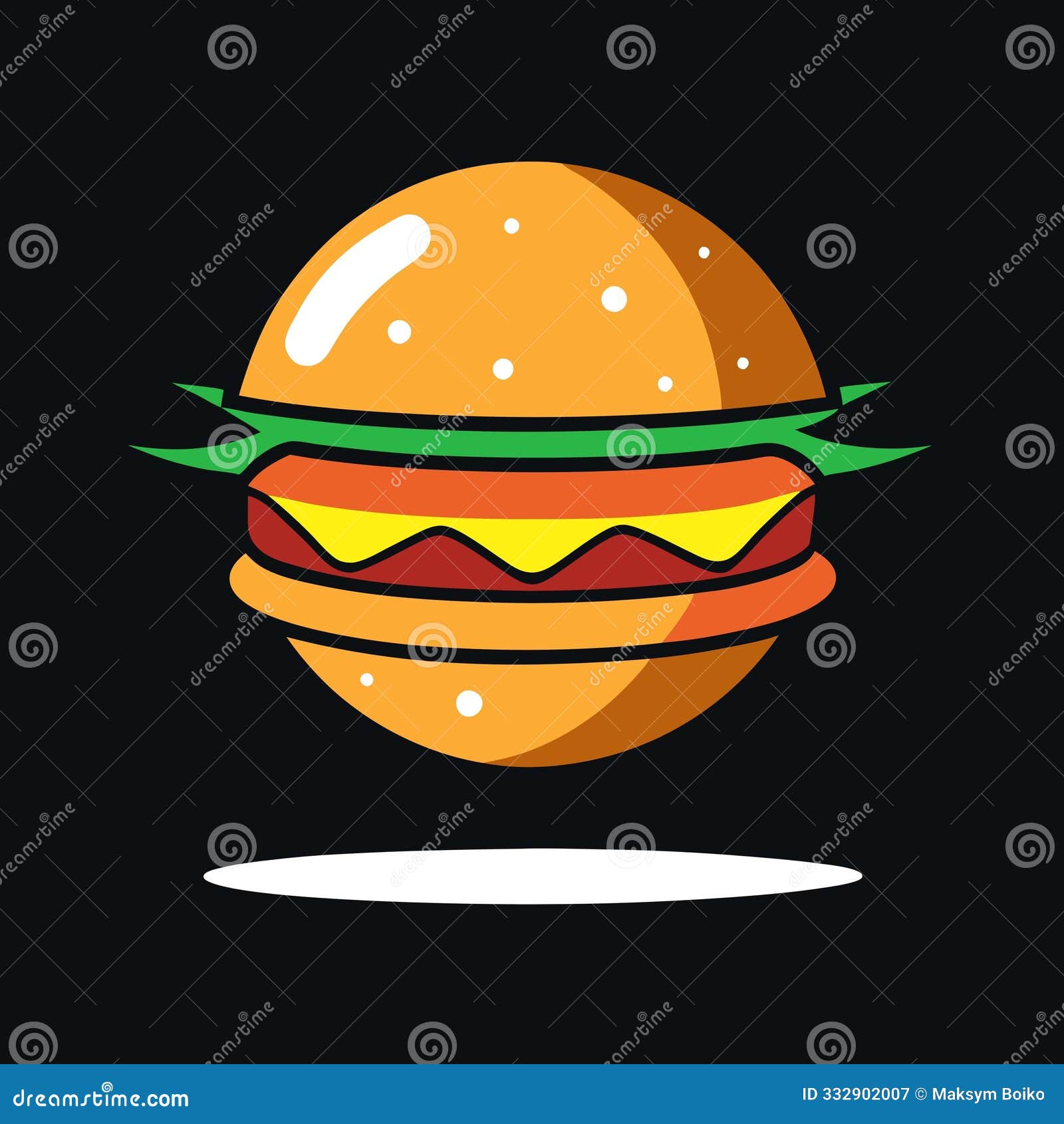Flying Burger on Black Background Stock Vector - Illustration of ...