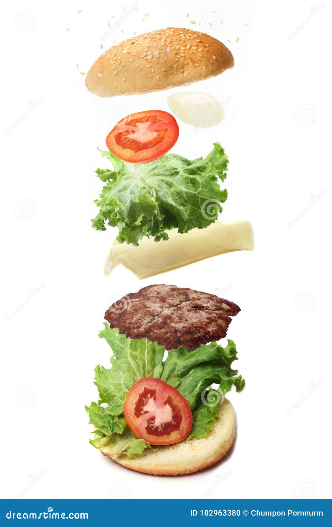The flying burger stock photo. Image of salad, beef - 102963380