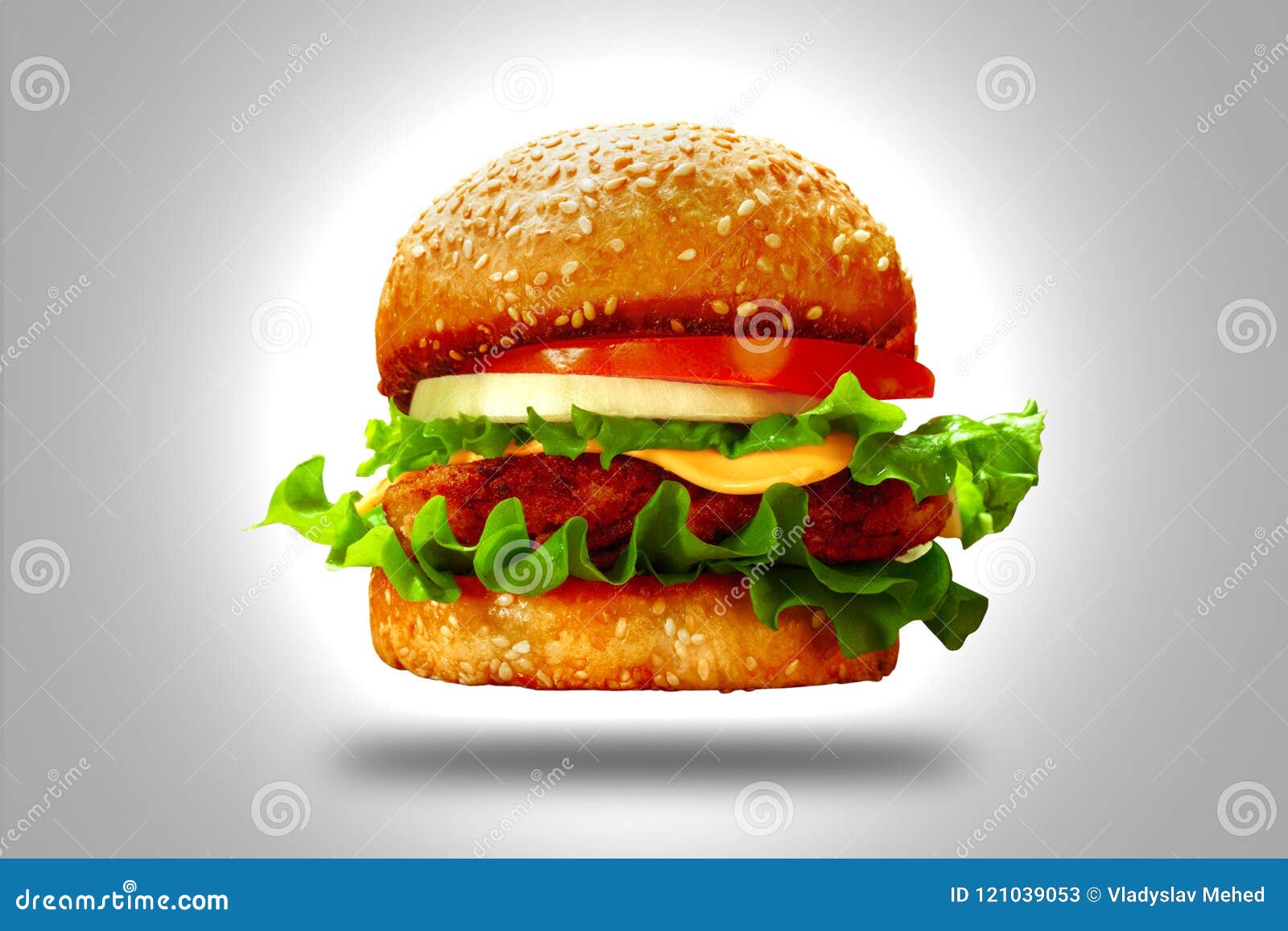 Flying Burger Isolated stock image. Image of gourmet - 121039053