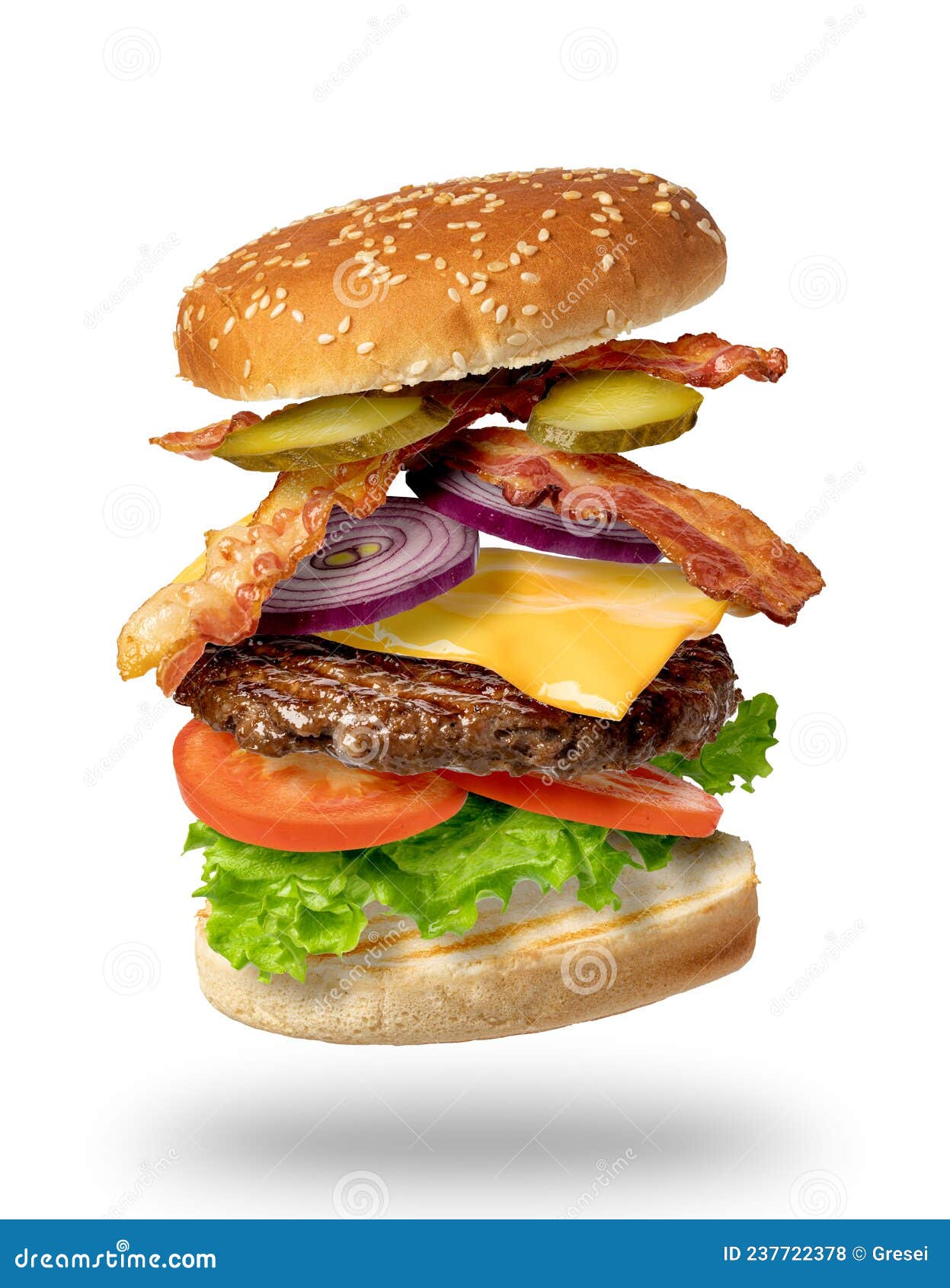 Flying Burger on a White Background Stock Photo - Image of creative ...