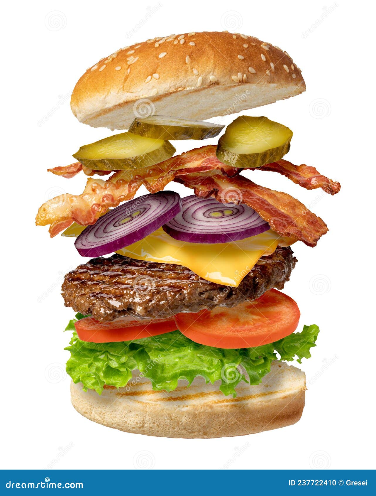 Flying Burger on a White Background Stock Photo - Image of hamburger ...