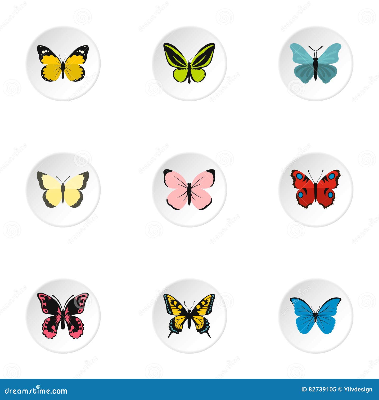 Flying Butterfly Icons Set, Flat Style Stock Vector - Illustration of ...