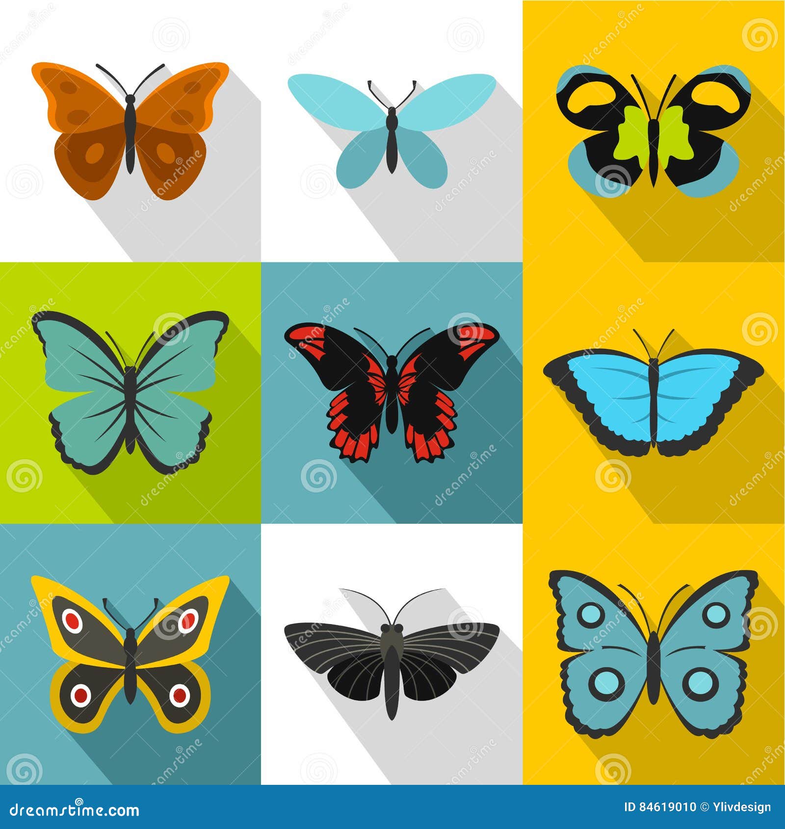Flying Butterfly Icons Set, Flat Style Stock Vector - Illustration of ...