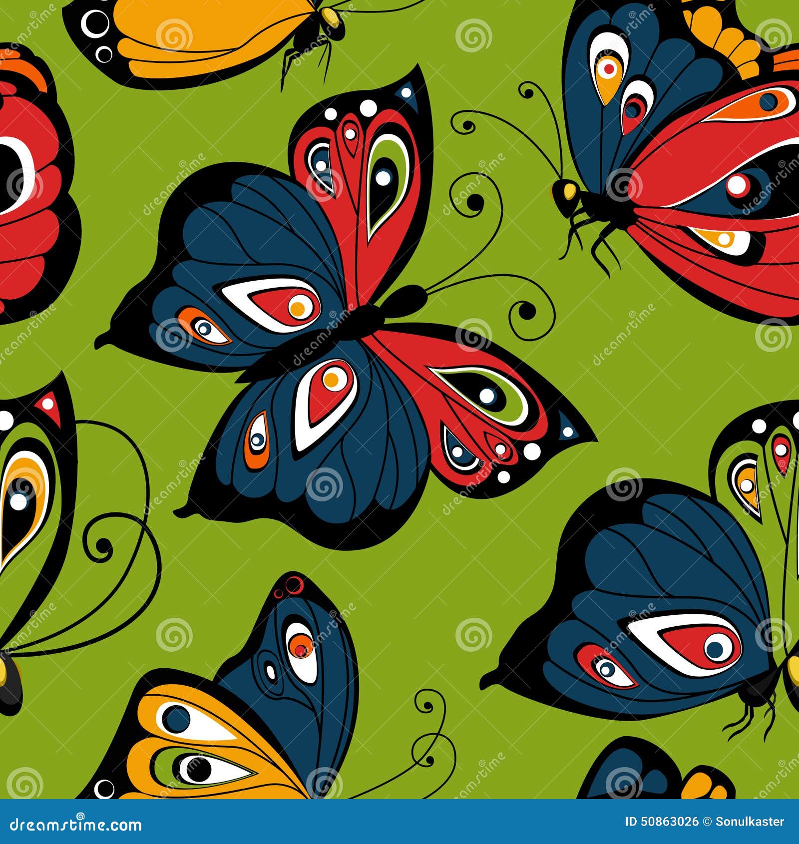 Flying Butterfly Seamless Pattern. Spring Stock Vector - Illustration ...