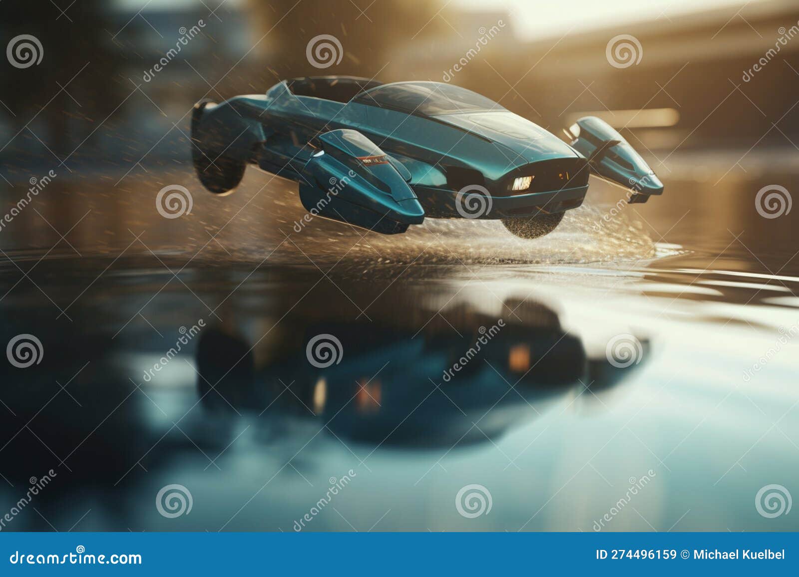 Flying Car Gliding Over the Ocean with AI Technology Stock Illustration ...