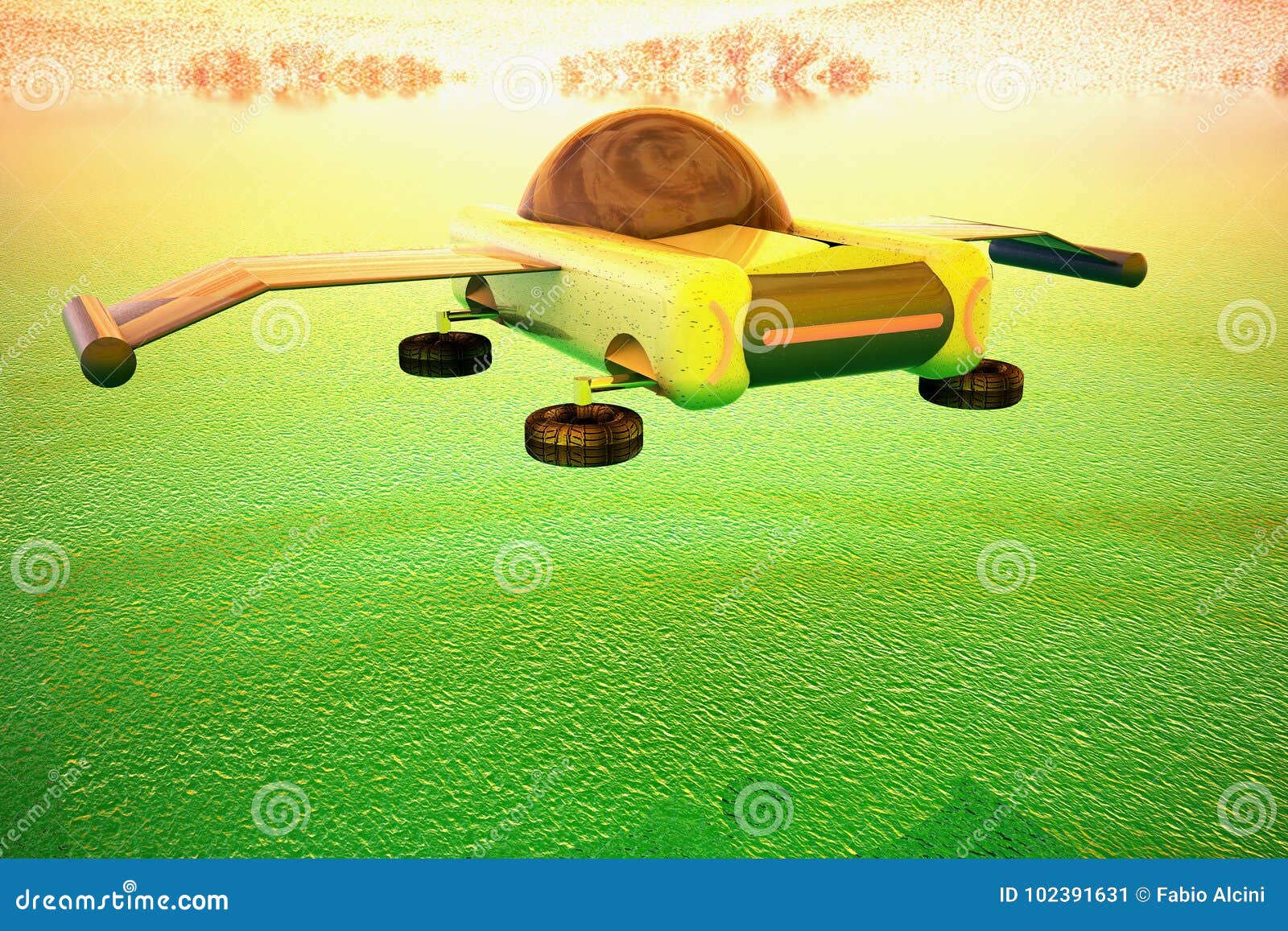 Flying car over water stock illustration. Illustration of aerial ...