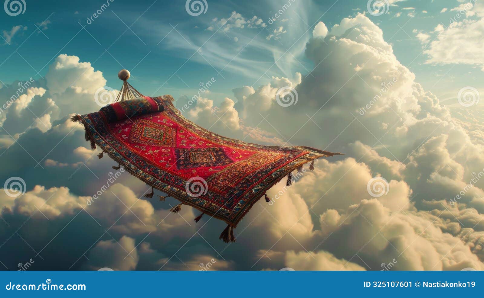 Flying Carpet Soaring Above the Clouds, Fantasy Concept Stock Image ...