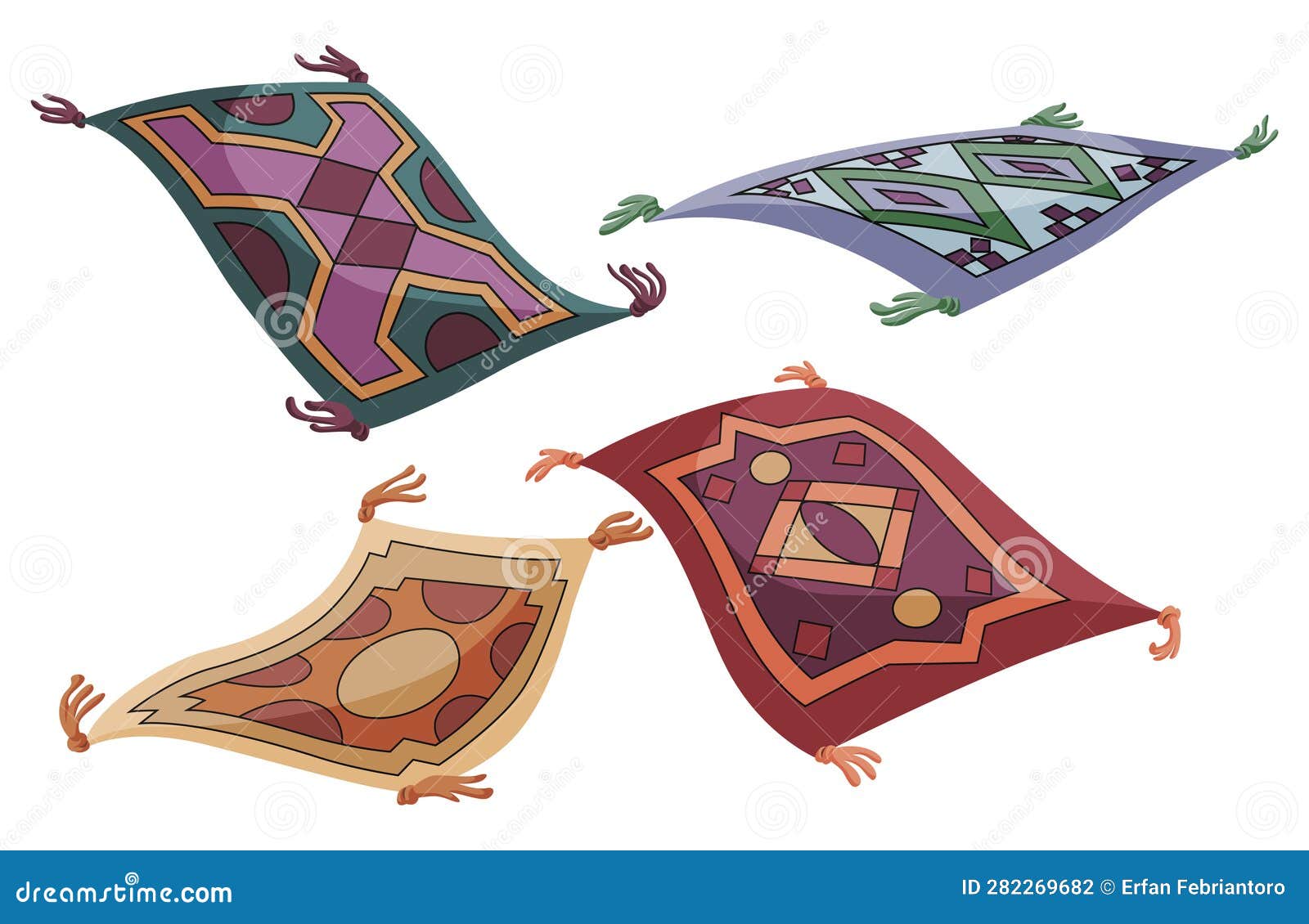 Flying Carpet Vector Illustration Collection Set Stock Vector ...