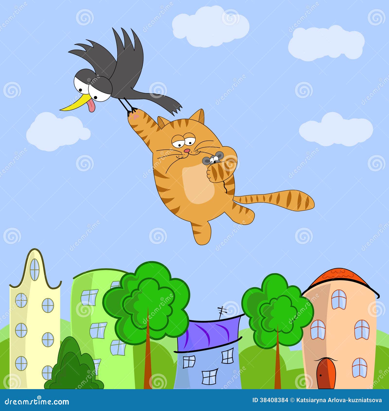 Flying cat stock vector. Illustration of kitten, roof - 38408384