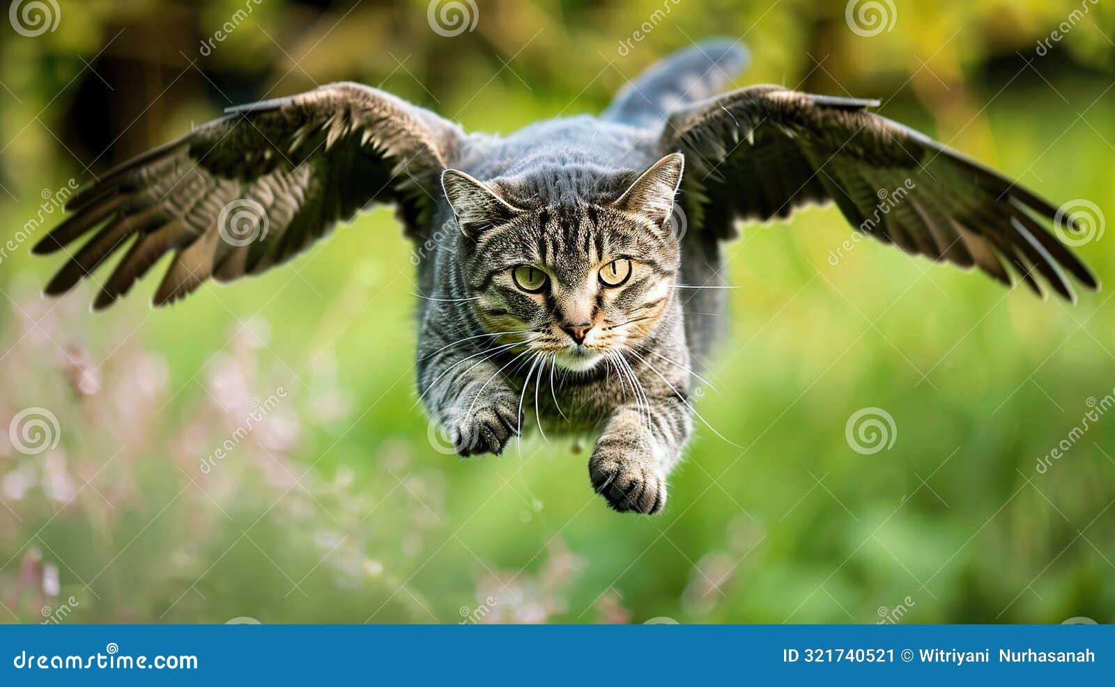 Flying Cat with Bird Wing Looking at the Top. Generative Ai Stock ...