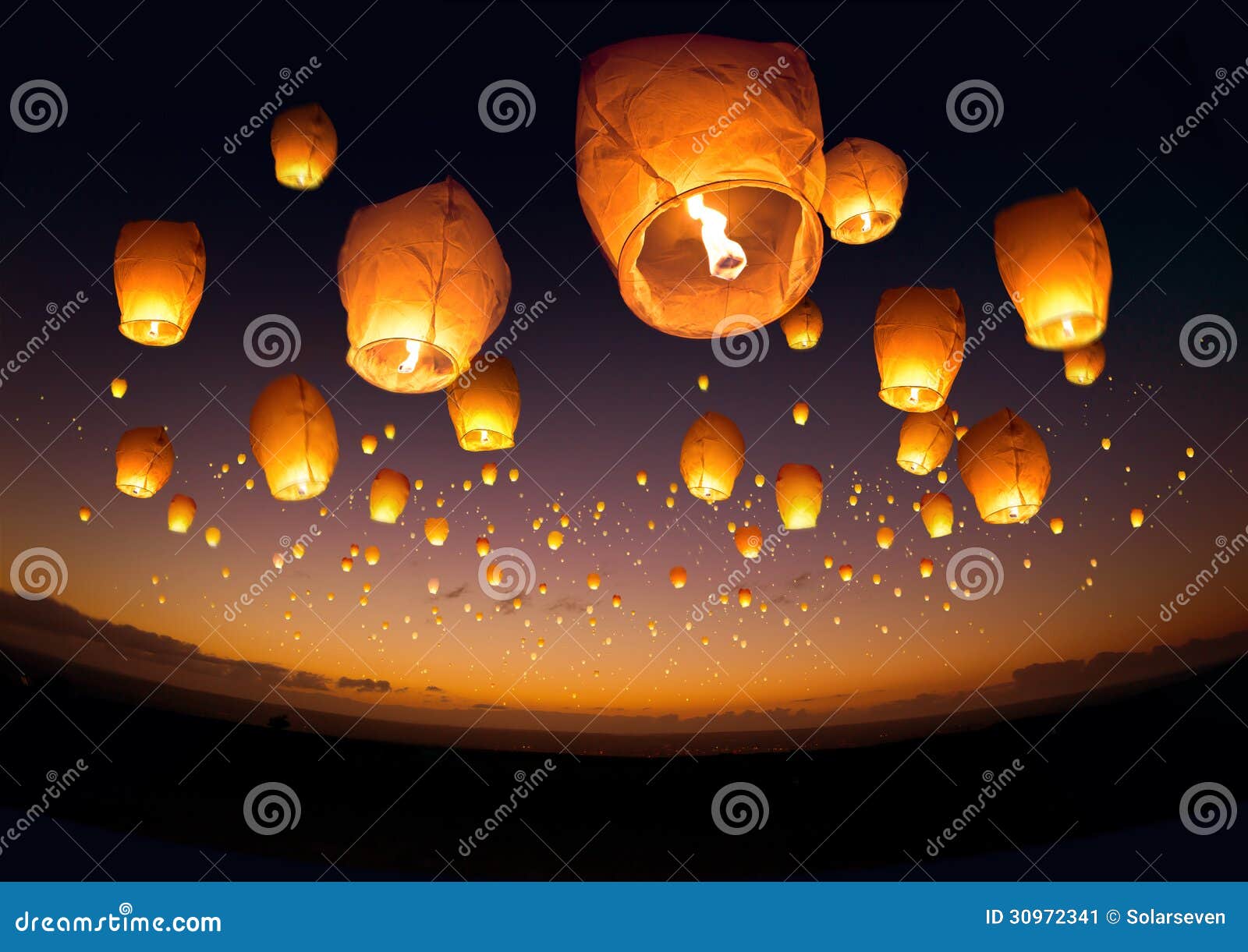 Flying Chinese Lanterns stock image. Image of collection - 30972341