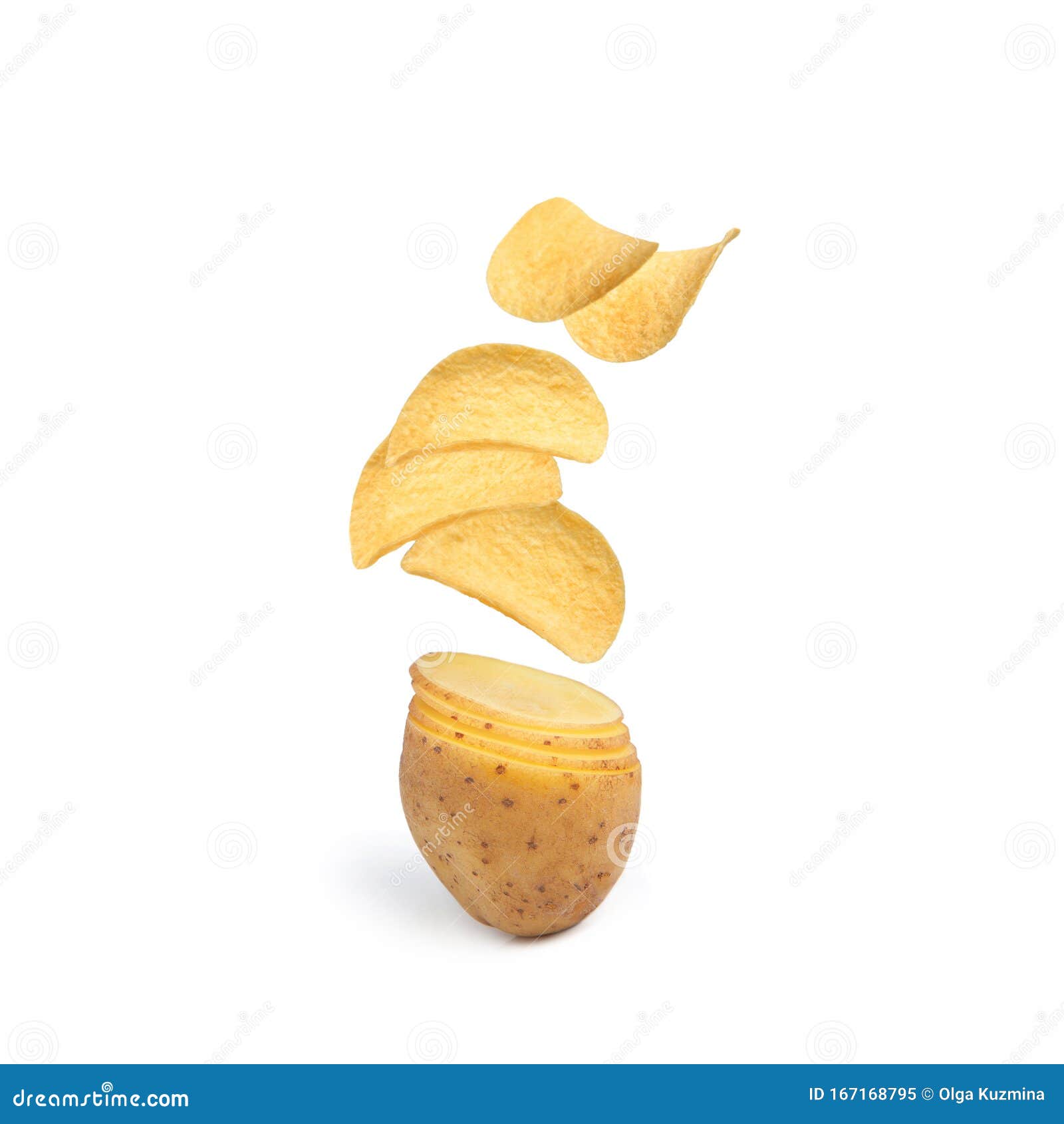Flying Chips on a White Isolated Background. Potatoes Turn into Chips ...