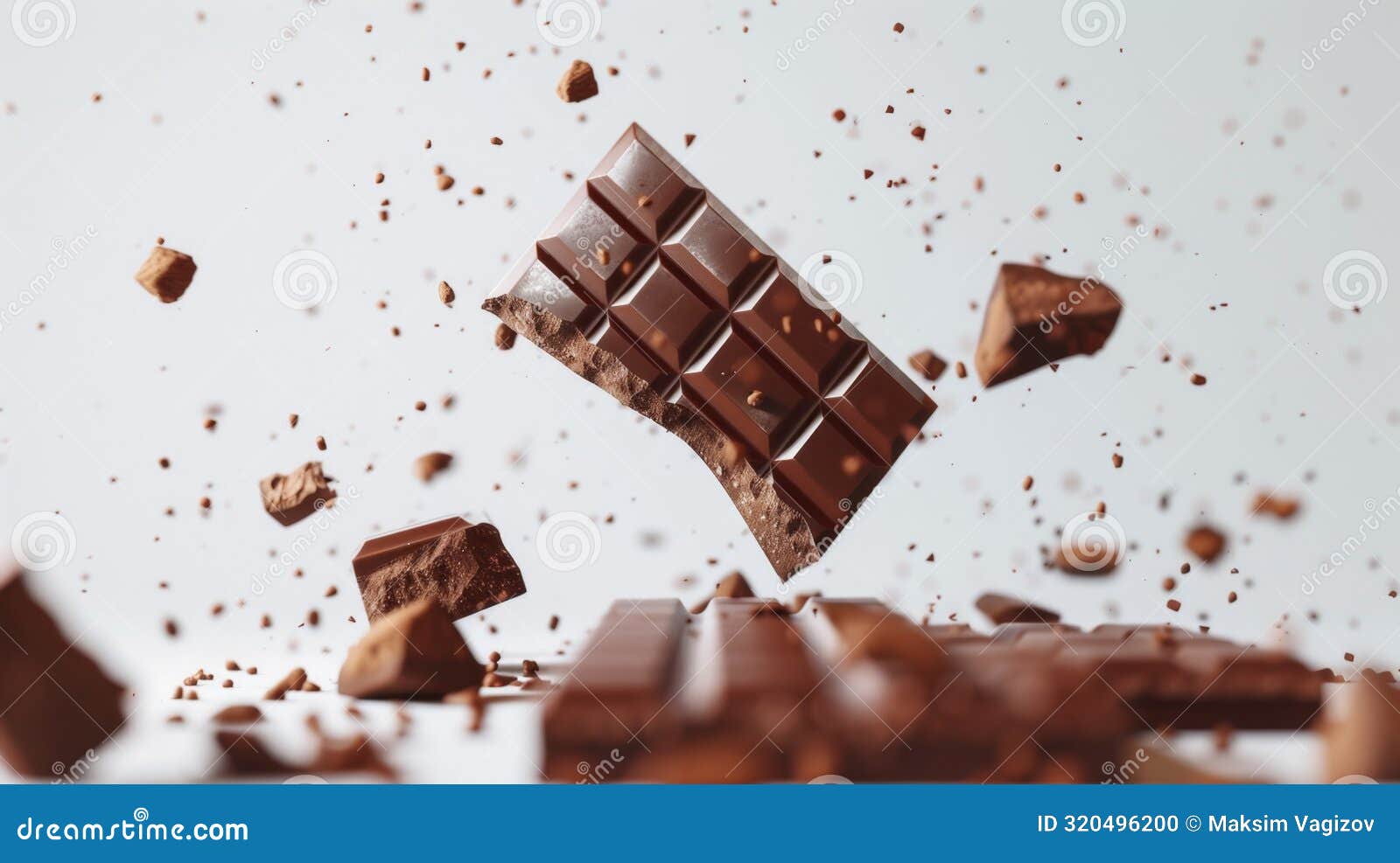A Flying Chocolate Bar with Exploding Pieces, Generative AI Stock Photo ...