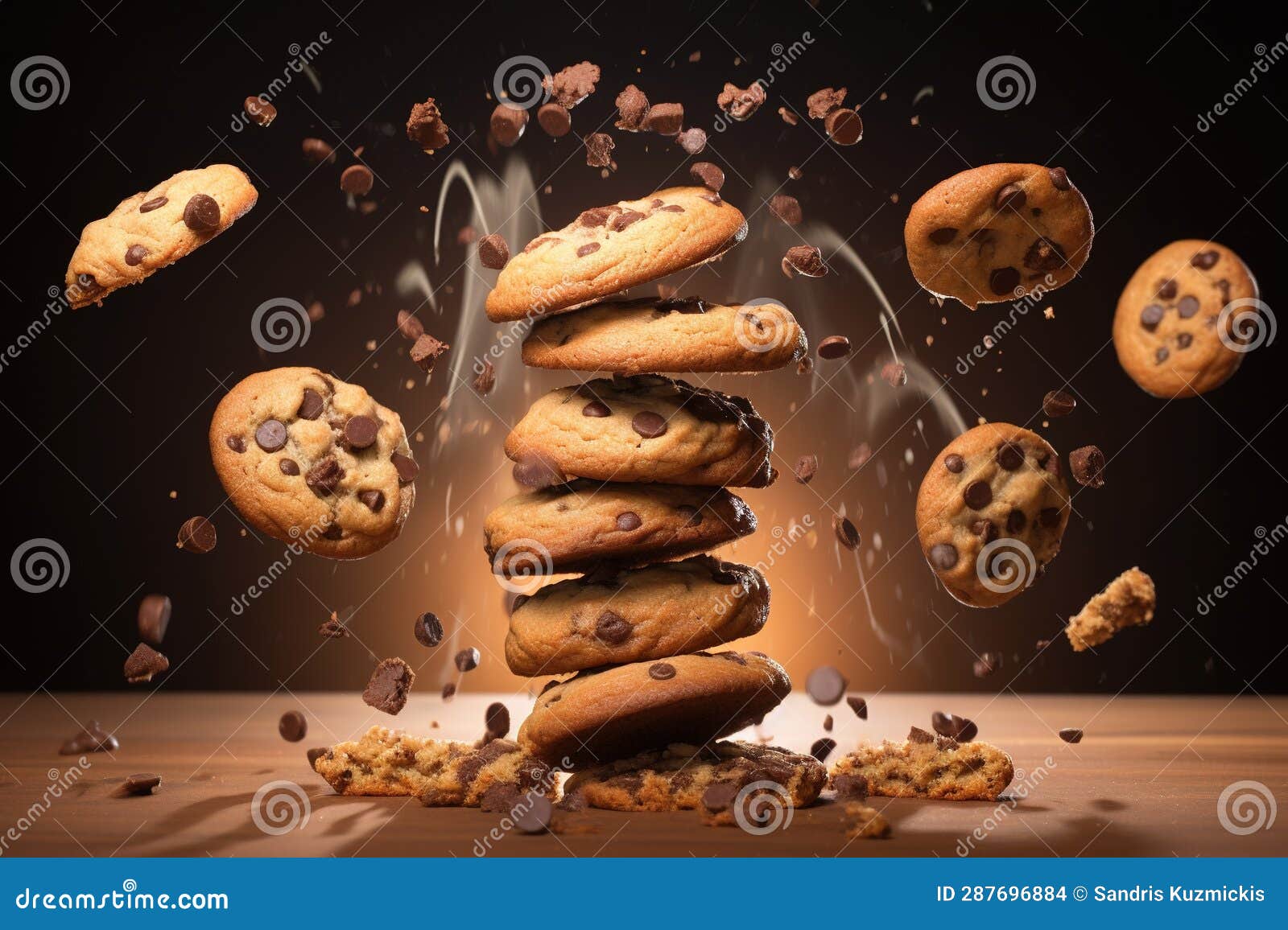 Flying Chocolate Chip Cookies Stock Illustration - Illustration of ...