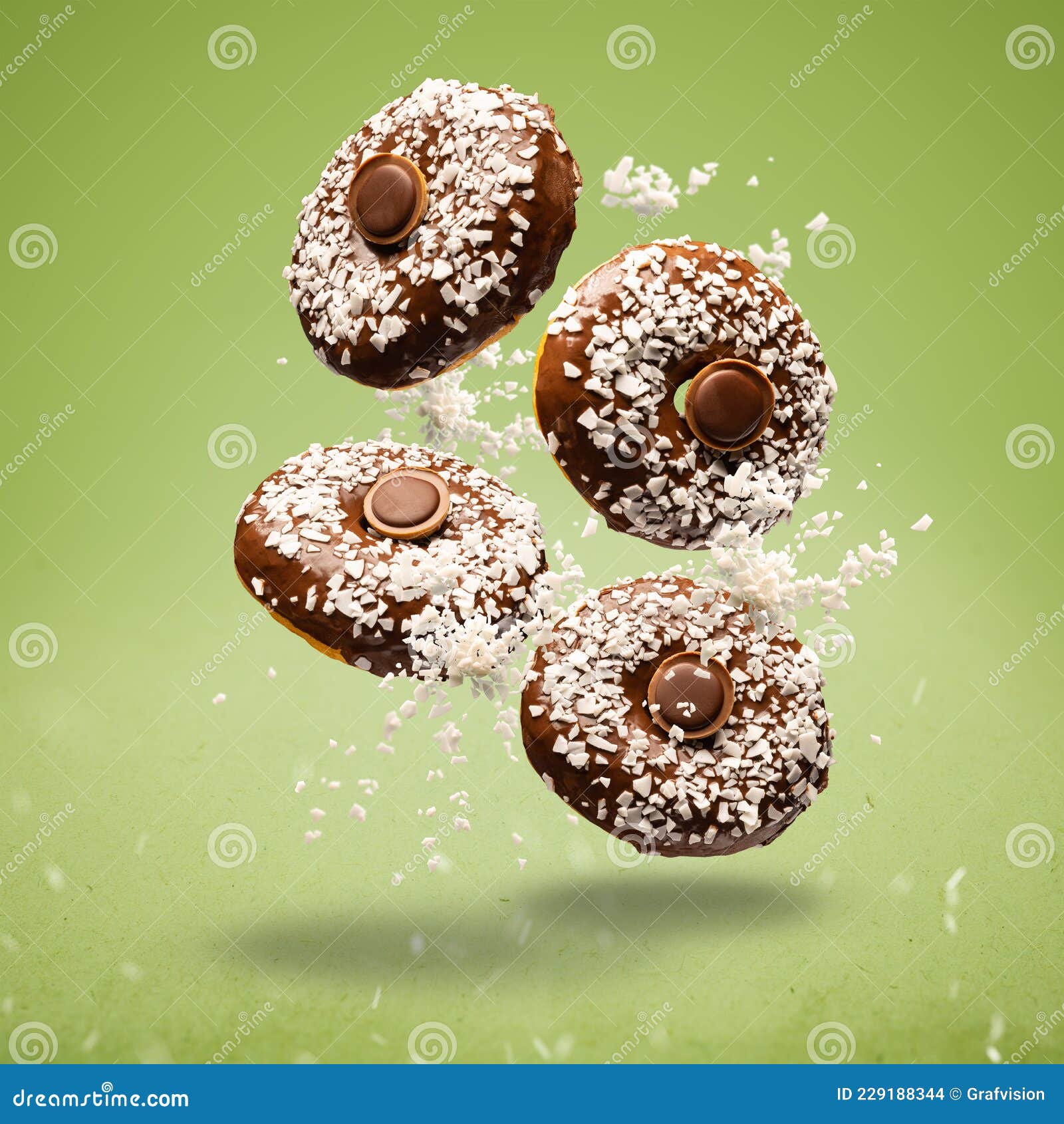 Flying Chocolate Glazed Donuts Stock Photo - Image of donuts, glaze ...