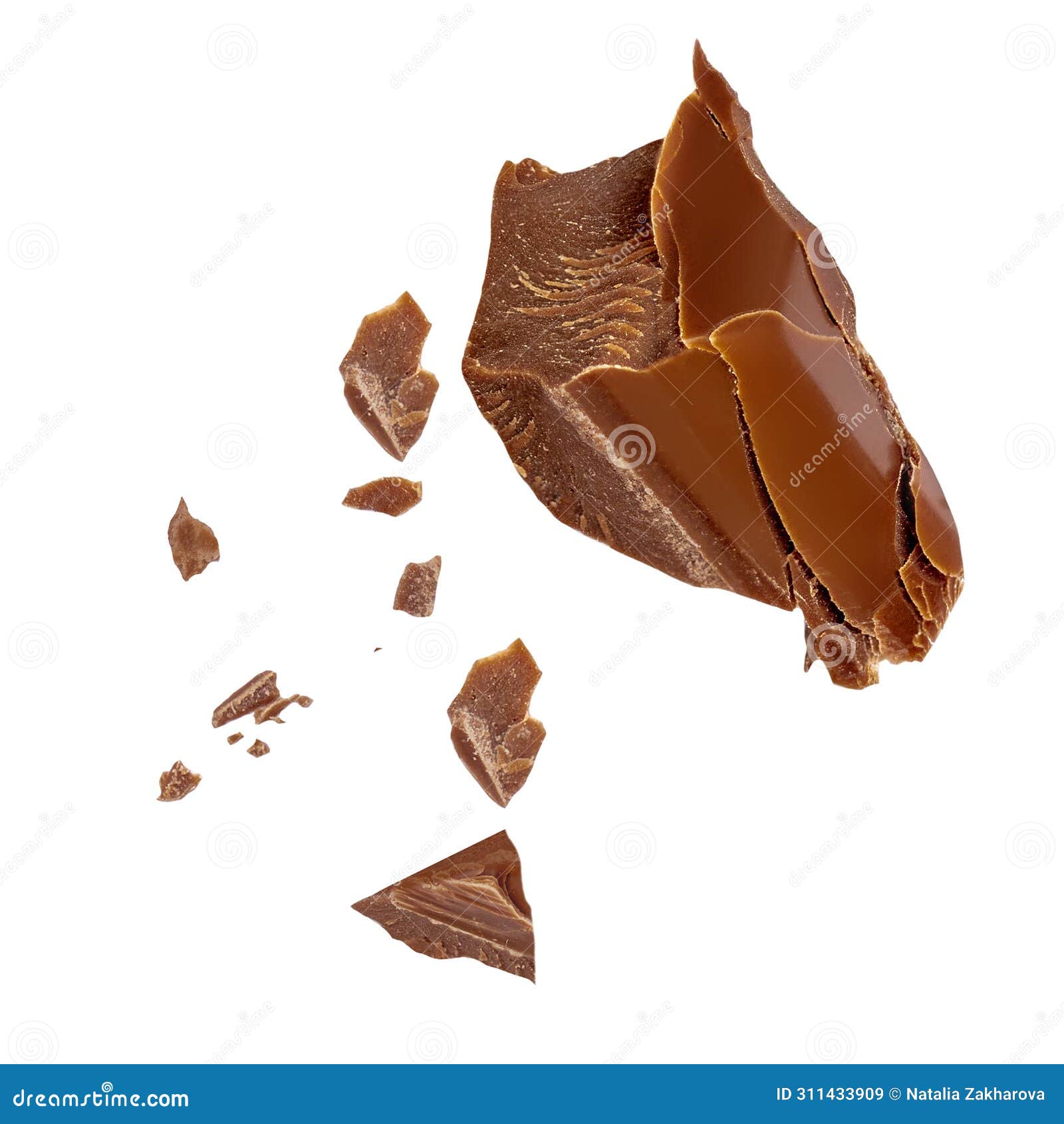 Flying Chocolate Pieces Isolated on White Background. Broken Choco ...
