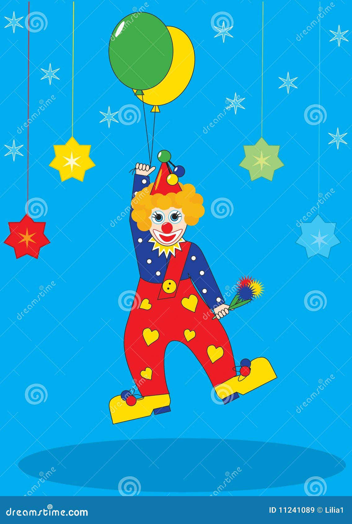 Flying Clown And Balloons Cartoon Vector | CartoonDealer.com #27836133