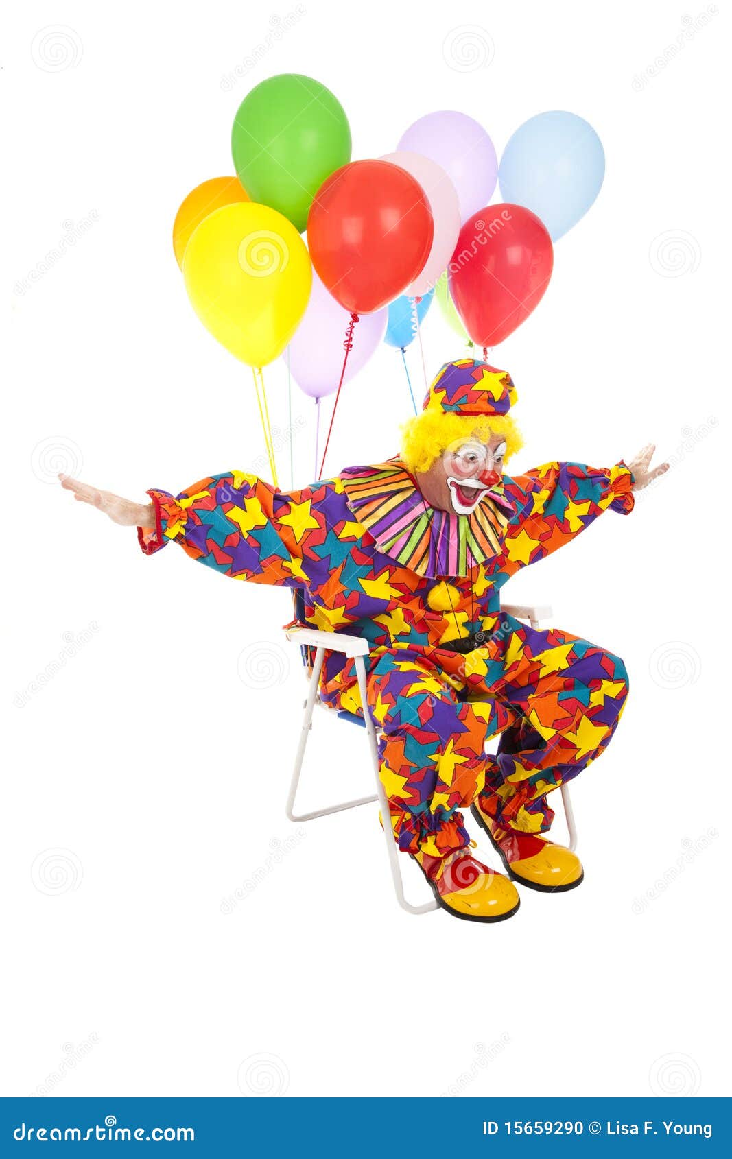 Flying Clown in Lawn Chair stock photo. Image of airborne - 15659290