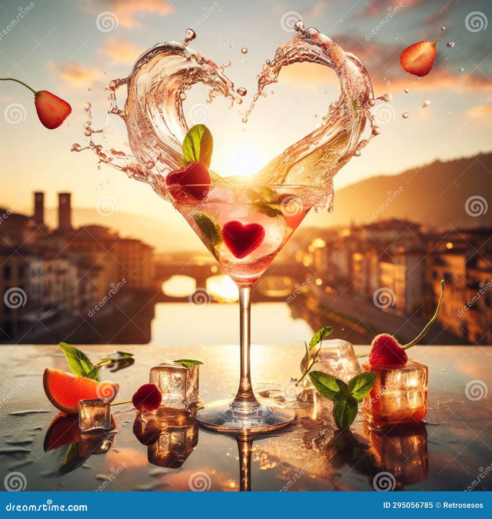 Flying Cocktail Making Spritz Mohito Splash Fruit Drink Berry Elements ...