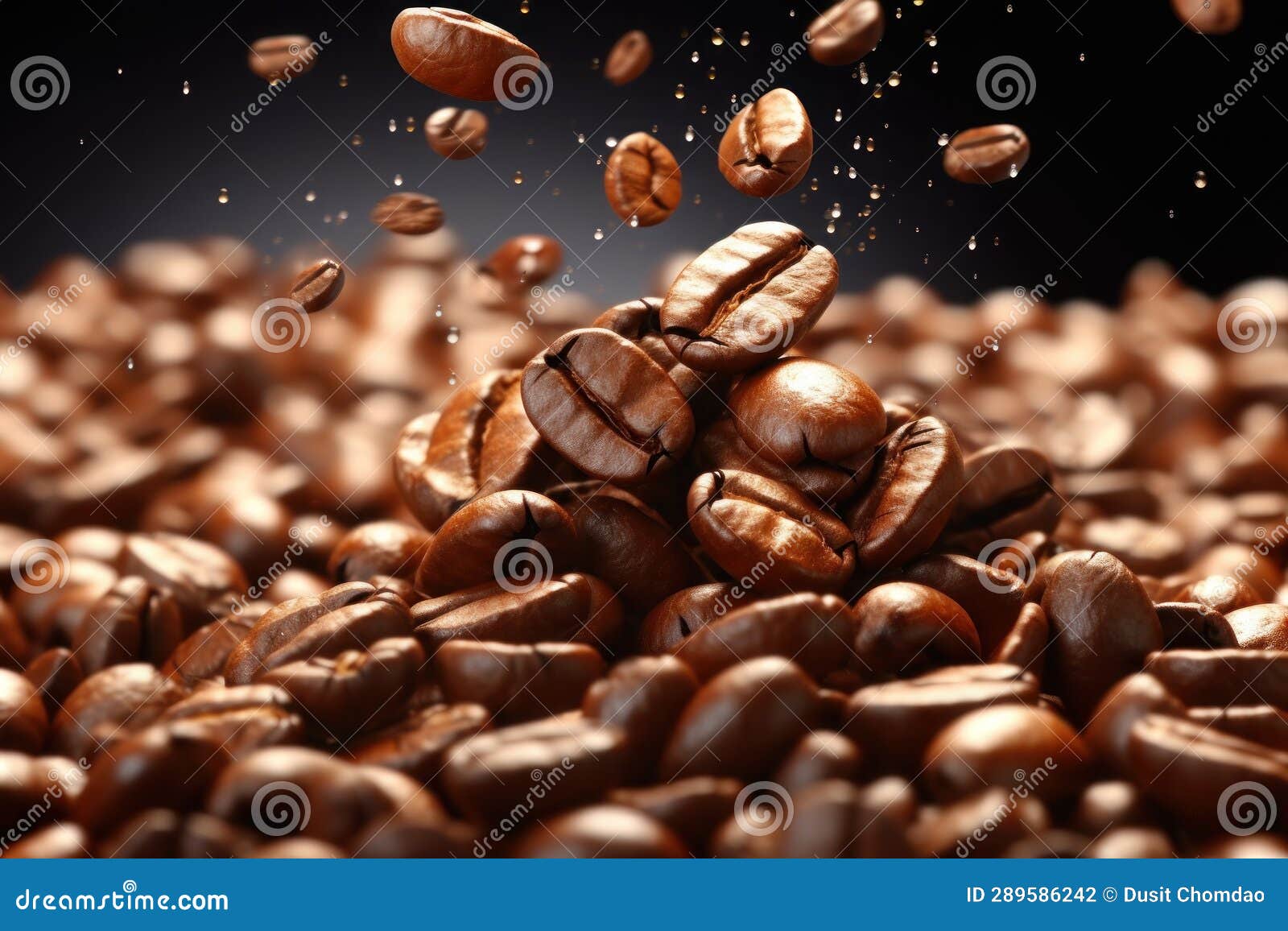 Flying Coffee Beans Close-up. Generative AI Stock Photo - Image of ...