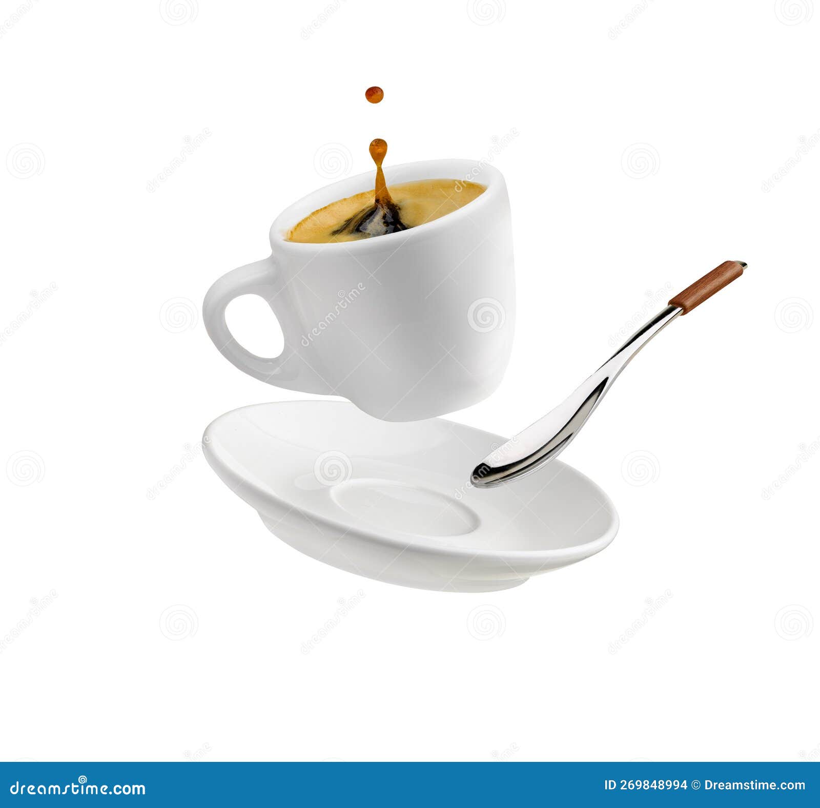Flying Coffee Cup Isolated on a White Stock Photo - Image of breakfast ...