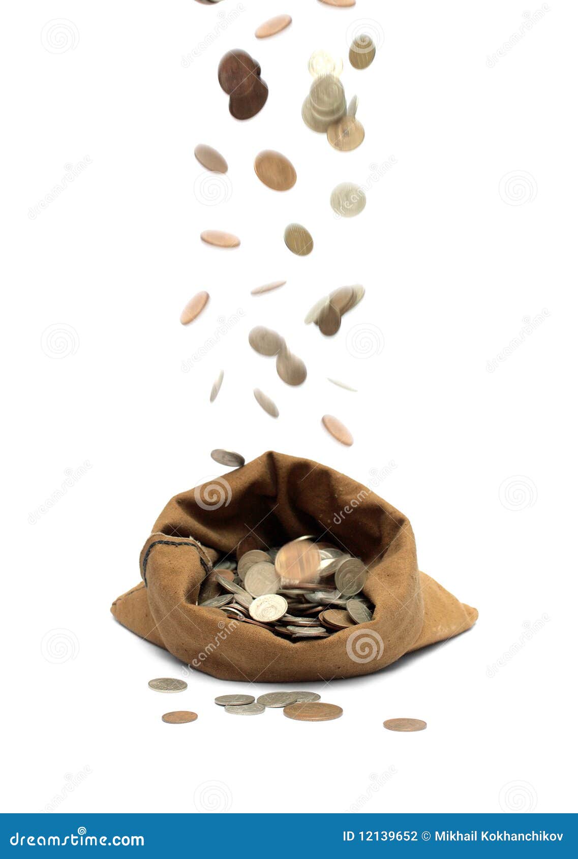 Flying Coins, Falling in Bag Stock Photo - Image of fall, business ...