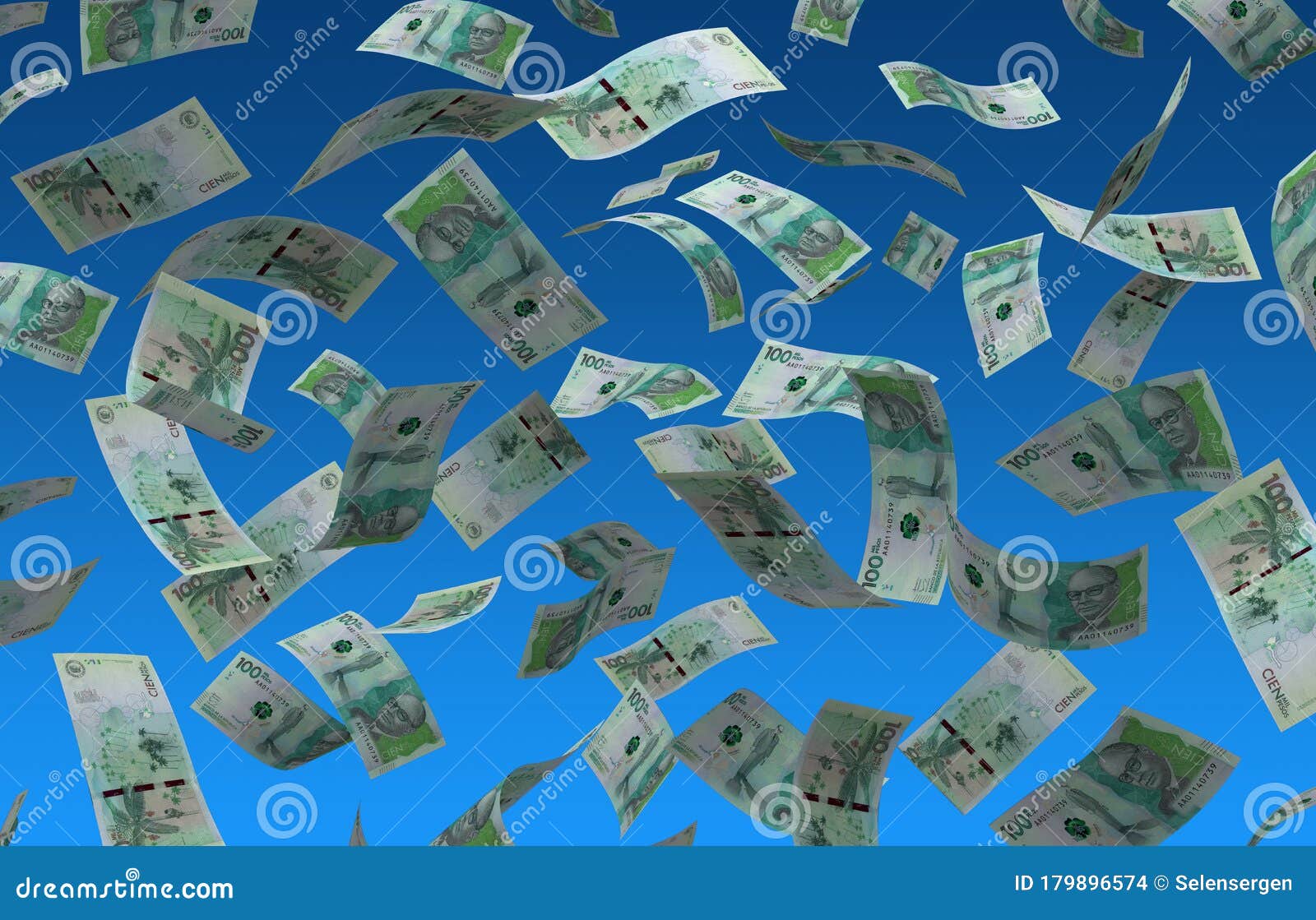 Flying Colombian Pesos stock photo. Image of blue, concepts - 179896574